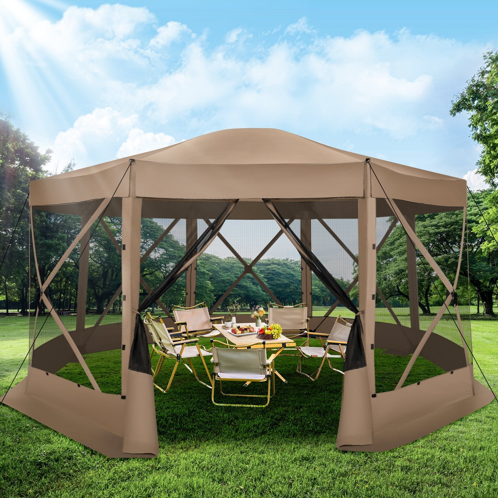 HOTEEL 15x15 ft Pop Up Gazebo Screen House Tent for Camping with 3 ...