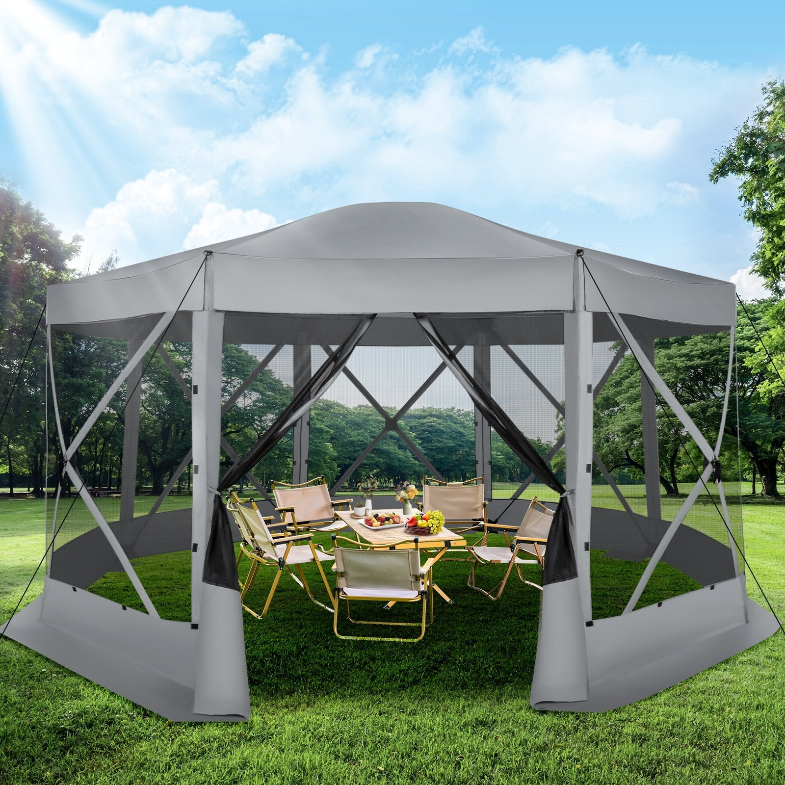 Hoteel 15x15ft Outdoor Pop Up Gazebo for Camping, Screen House with ...