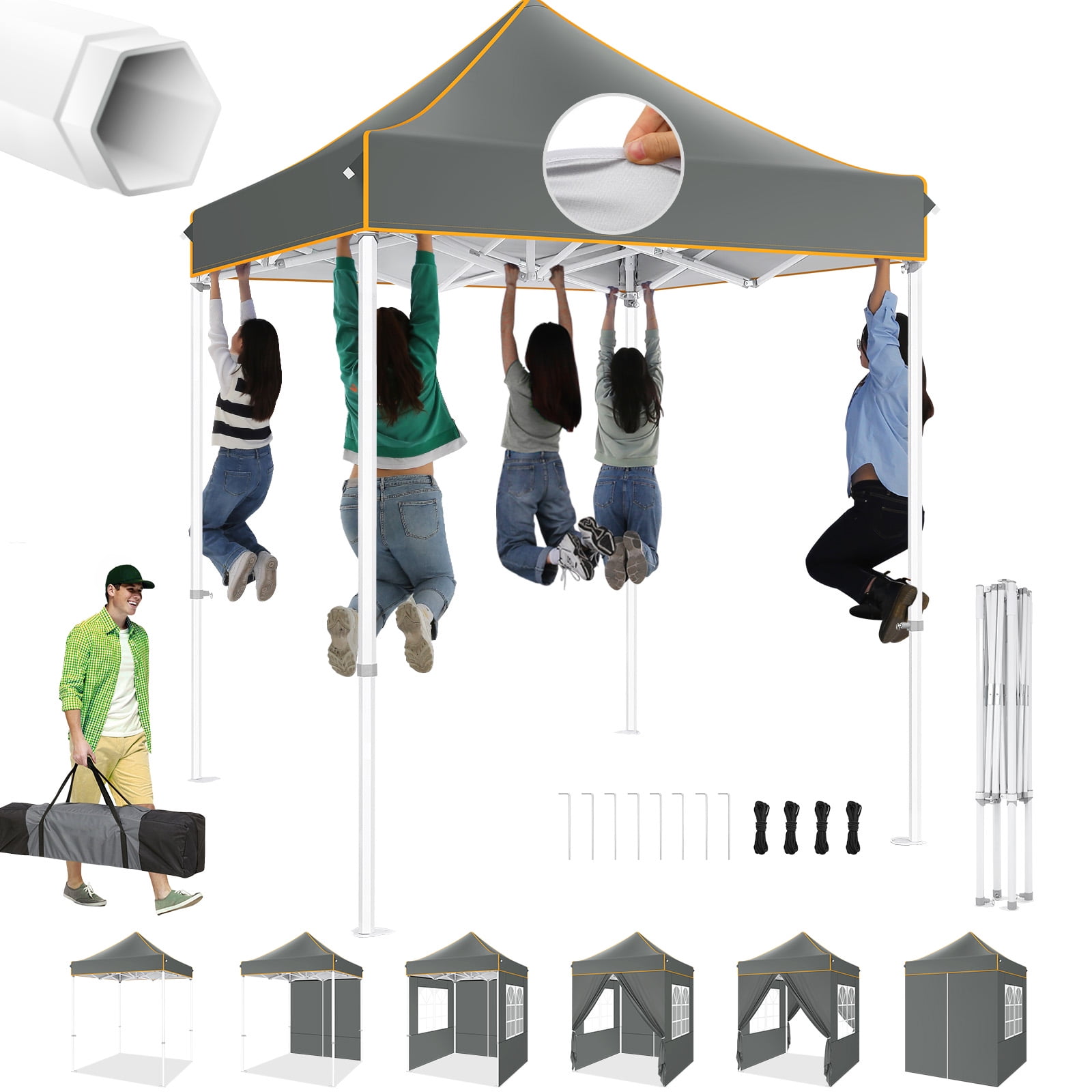 Hoteel 6.5x6.5ft Pop Up Canopy Tent, Heavy Duty Canopy Easy Set up All Weather Waterproof ...