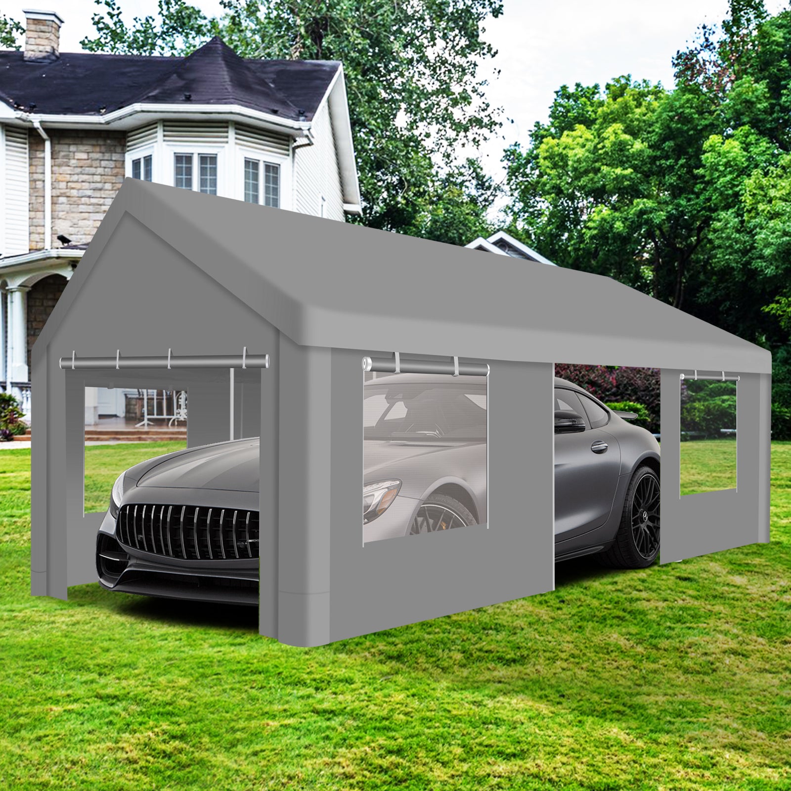 Grezone 10 x 20 ft Outdoor Canopy Carport Portable Car Tent Garage ...