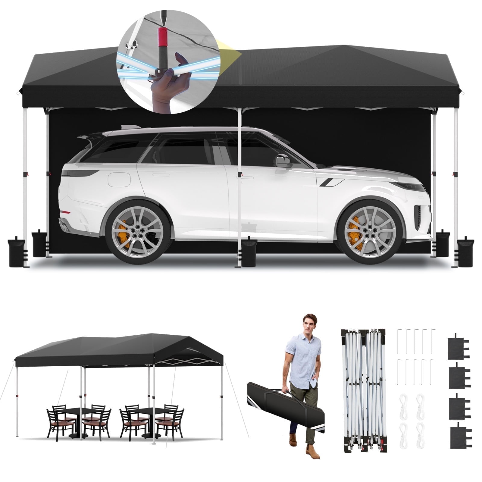 Hoteel Carport Canopy 10x20 Pop Up Shelter with Instant 1-Button Push ...