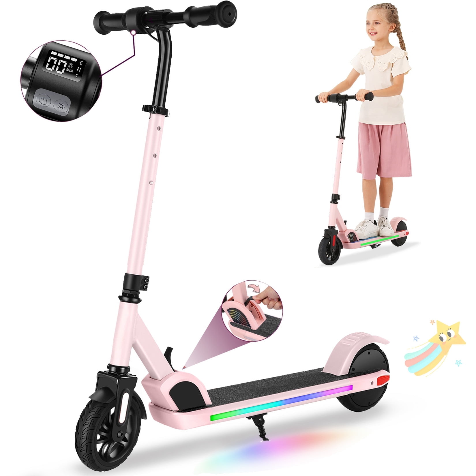 DEVCO Kids' Electric Scooter, 10 Mph Max, 7 Miles, LED Lights, Portable ...