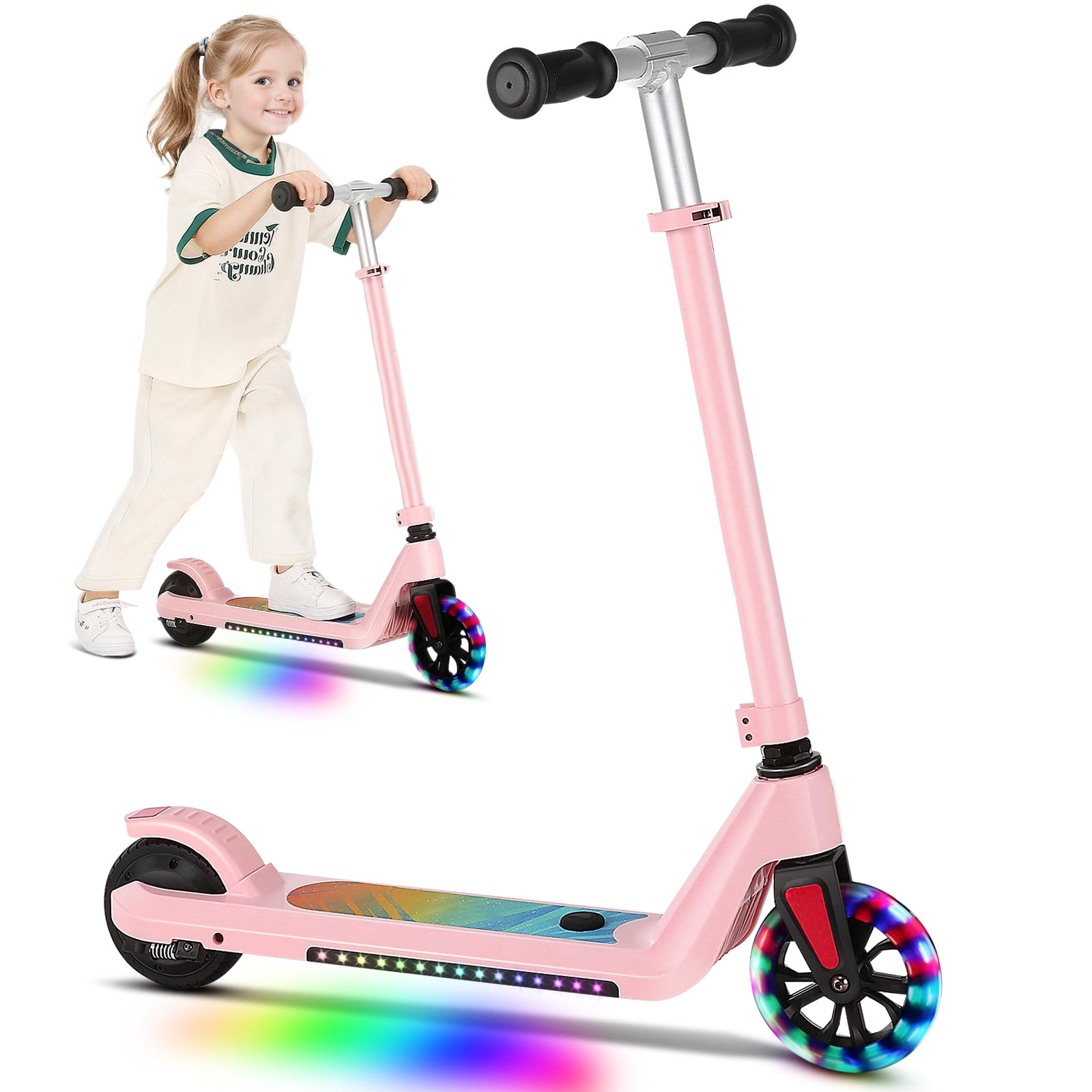 Hoteel Kids Electric scooter,LED Lighted Wheels and 4 Adjustable Height ...