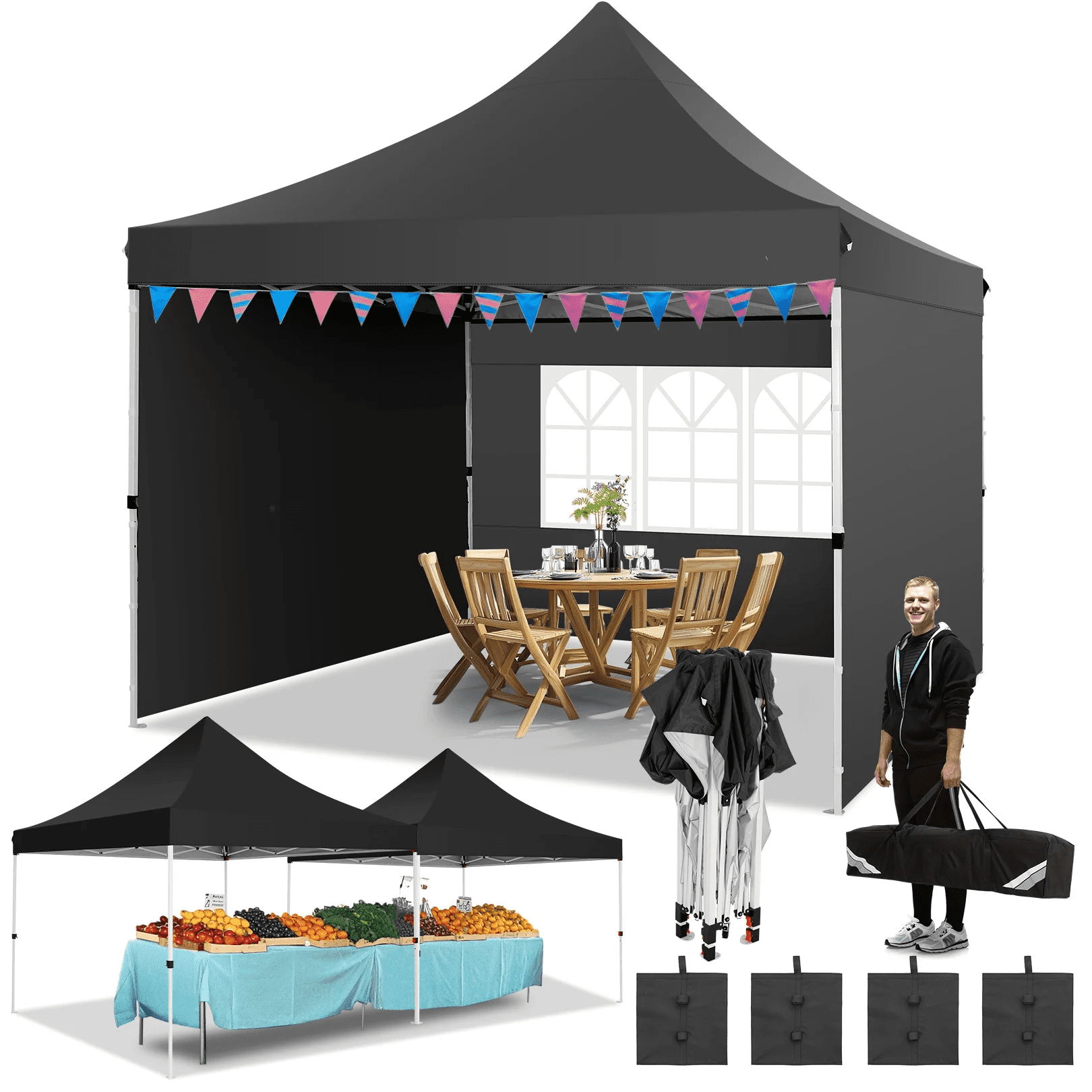 Hoteel Pop Up Canopy Tent, 10 x 10 ft, 210 D PU Silver Coated Tarp ...