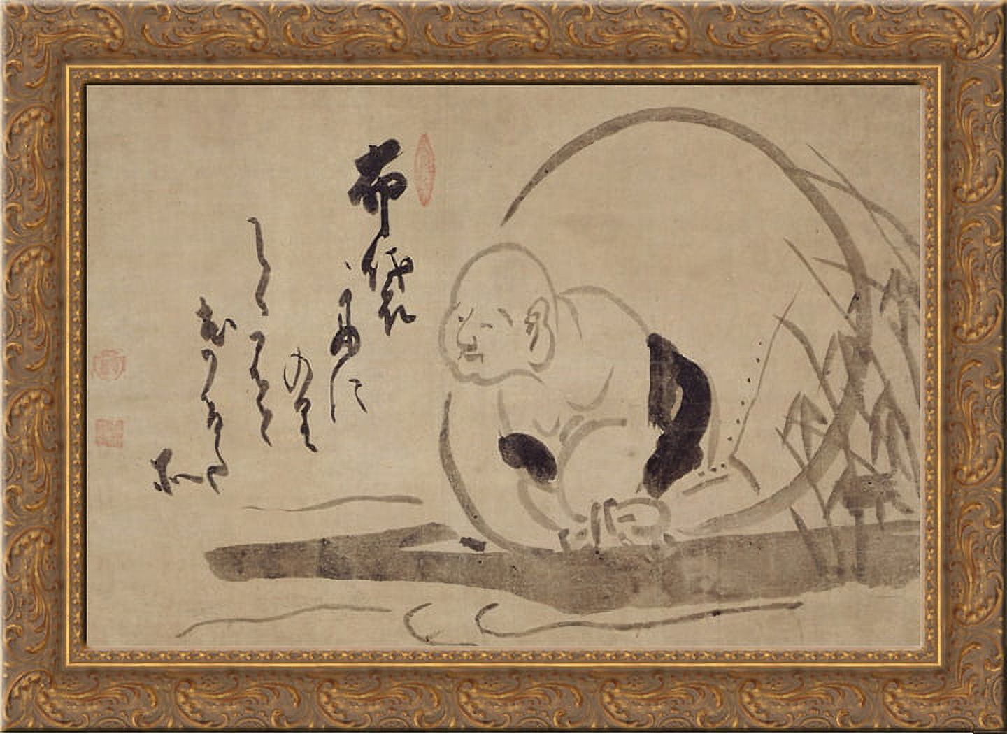 Hotei on a Boat 24x18 Gold Ornate Wood Framed Canvas Art by Hakuin ...