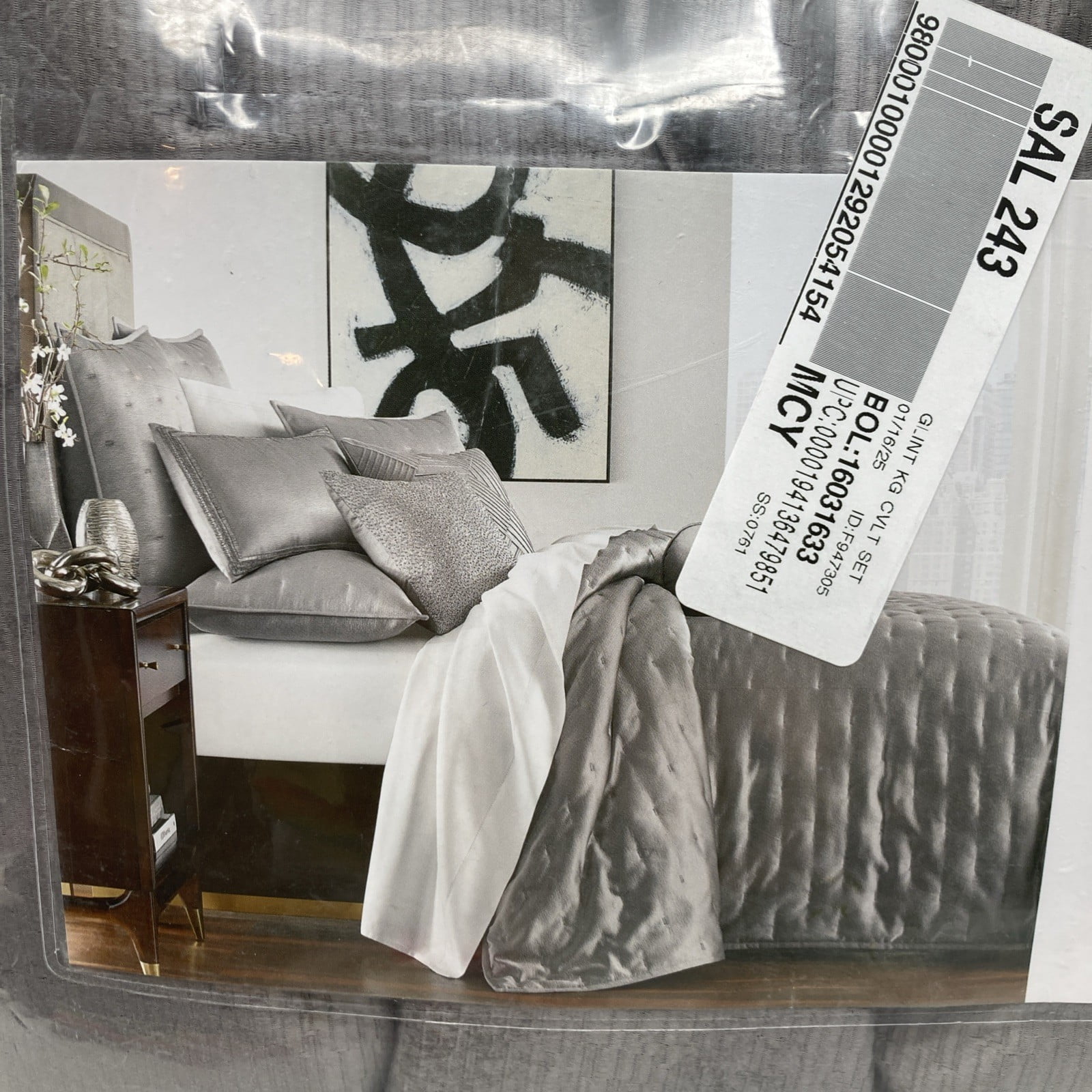 Hotel Collection Glint King Quilted 3 Piece Coverlet Set Silver NOB ...