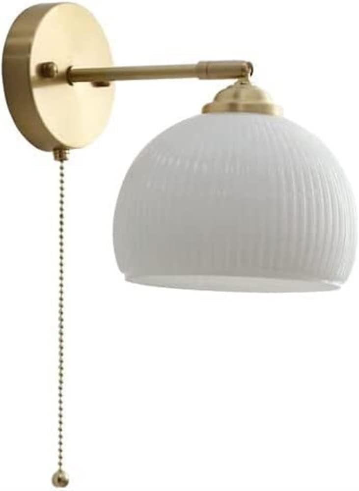 Hotel Decorative Wall Lamp Brass Nordic Wall Light with Pull Cord Switch Glass Bedroom Bedside ...