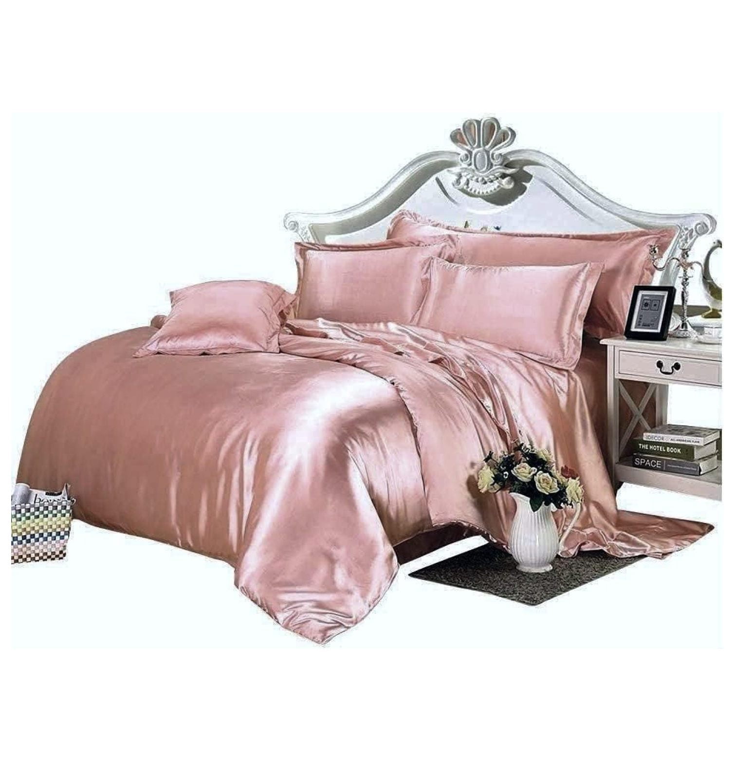 Hotel Luxury Silk 5 Piece Comforter Set- All Season Comforter, Flat ...