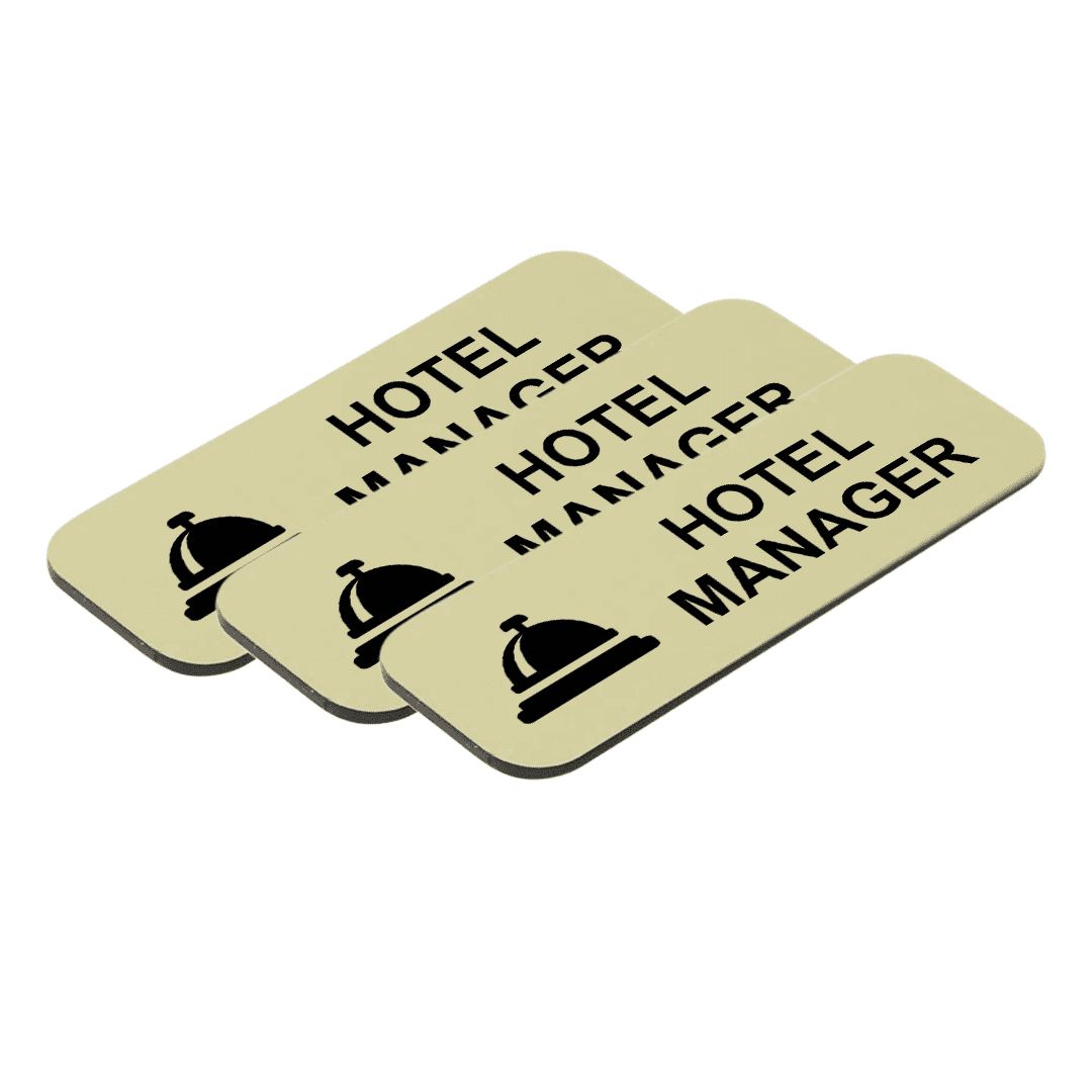 Hotel Manager (Bell) 1 x 3" Name Tag/Badge, Brushed Gold, (3 Pack ...