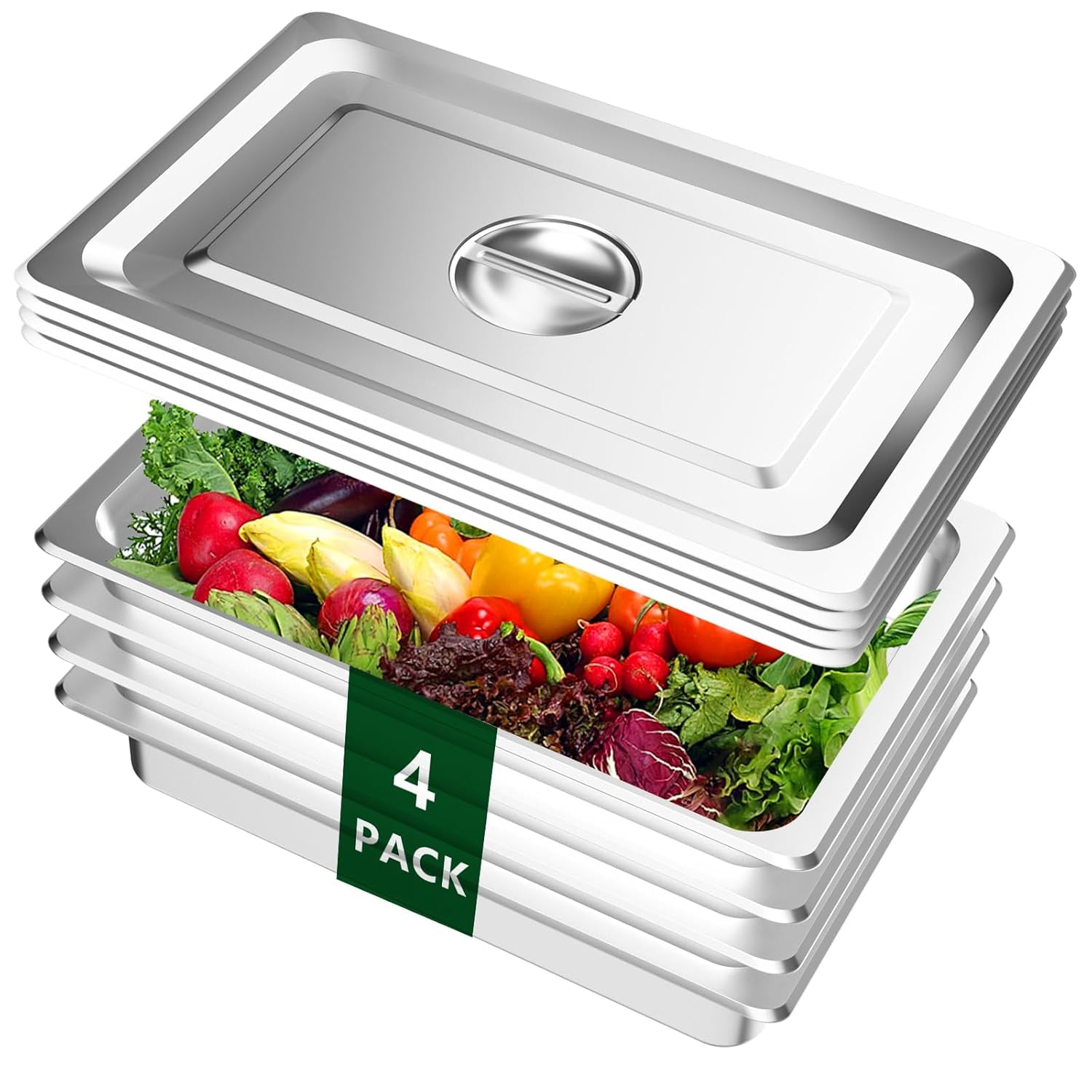 Hotel Pan 1/1 Full Size - Steam Pan With Lid 4" Deep 4 Packs Food Pan ...