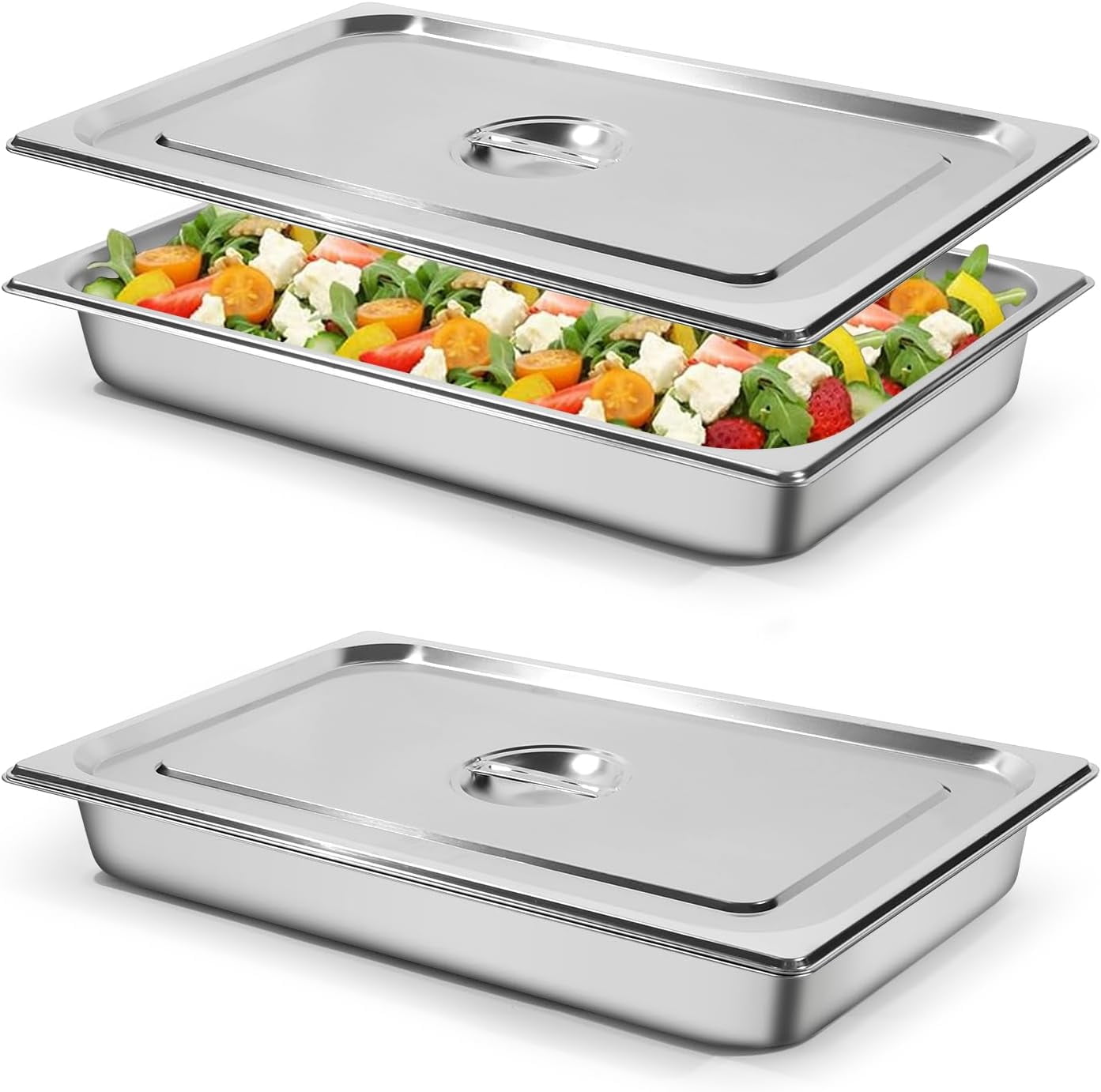 Hotel Pan 1/1 Size - Stainless Steel Steam Pan With Lid 2.5" Deep Food ...