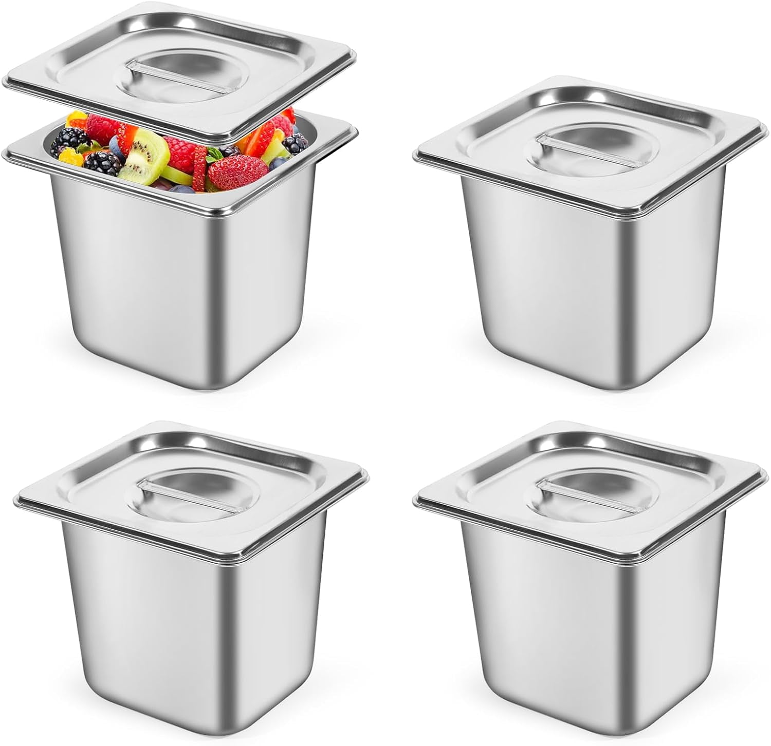 Hotel Pan 1/6 Size - Stainless Steel Steam Pan With Lid 6" Deep Food Pan Anti Jam Stainless ...