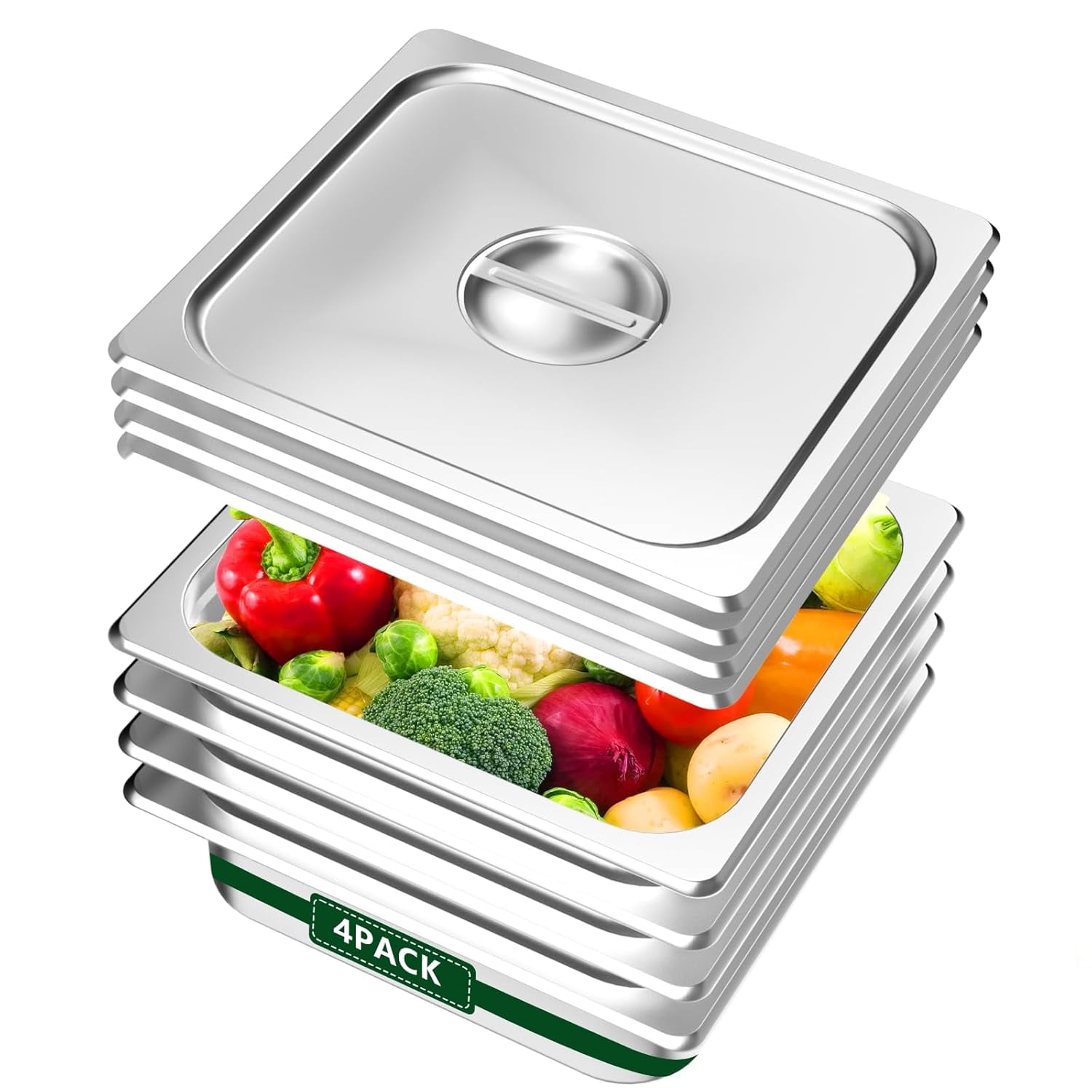 Hotel Pan 2/3 Size - Steam Pan with Lid 4" Deep 4 Packs Food Pan Anti ...