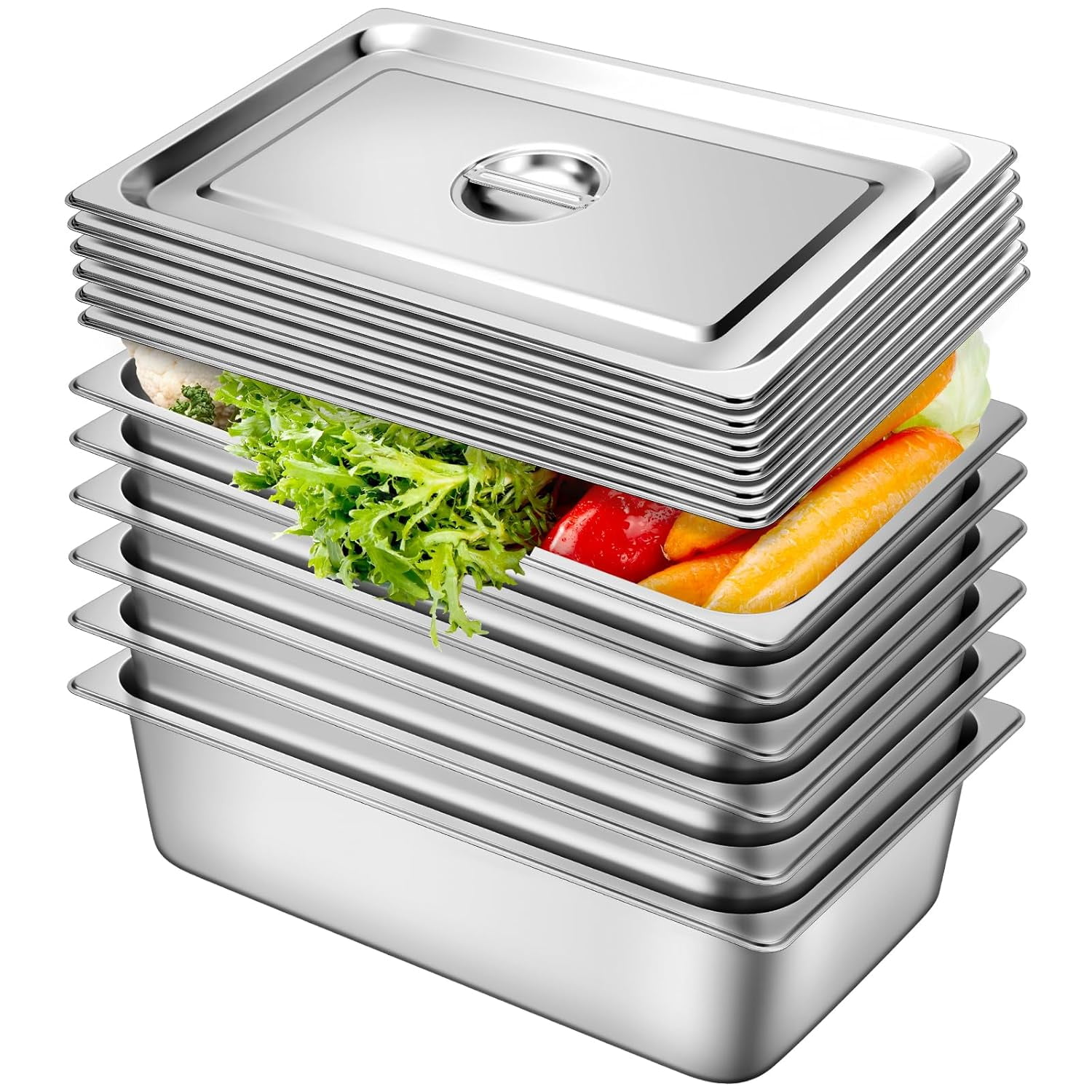 Hotel Pan with Lids 6 Pack Full Size 6" Deep Stainless Steel Steam ...