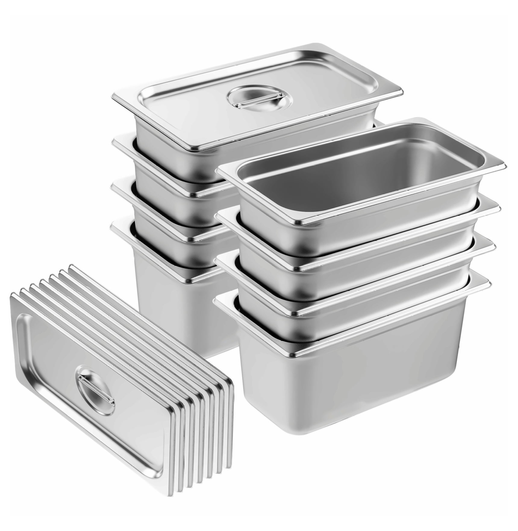 Hotel Pans 1/3 Size - 8 Pack Stainless Steel Steam Pans with Lids, 6 ...