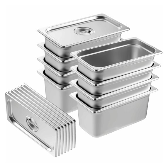 Hotel Pans 1/3 Size - 8 Pack Stainless Steel Steam Pans with Lids, 6 ...