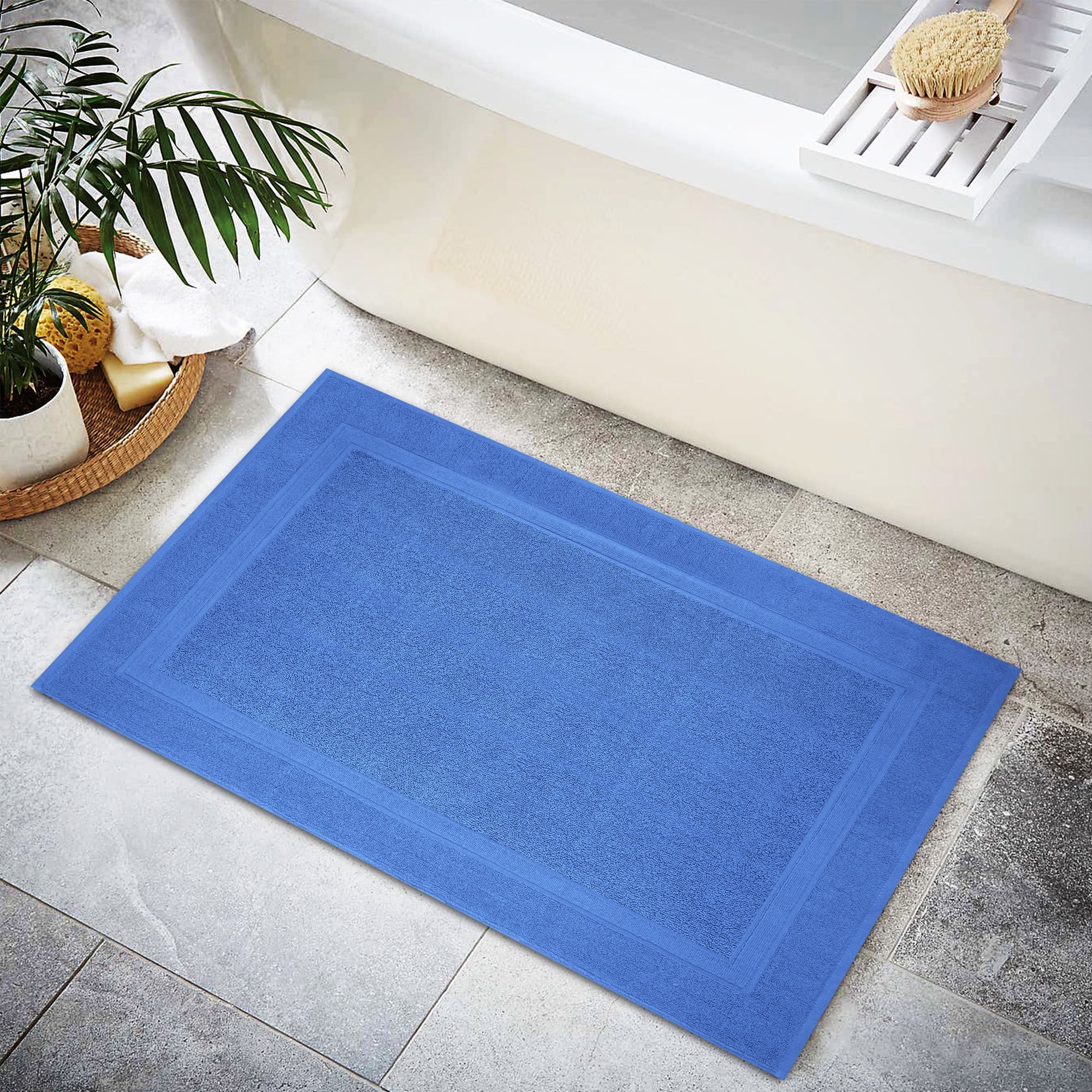Premium Cotton Banded Blue Bath Mats Pack of 2, 22x34 inches [Not a ...