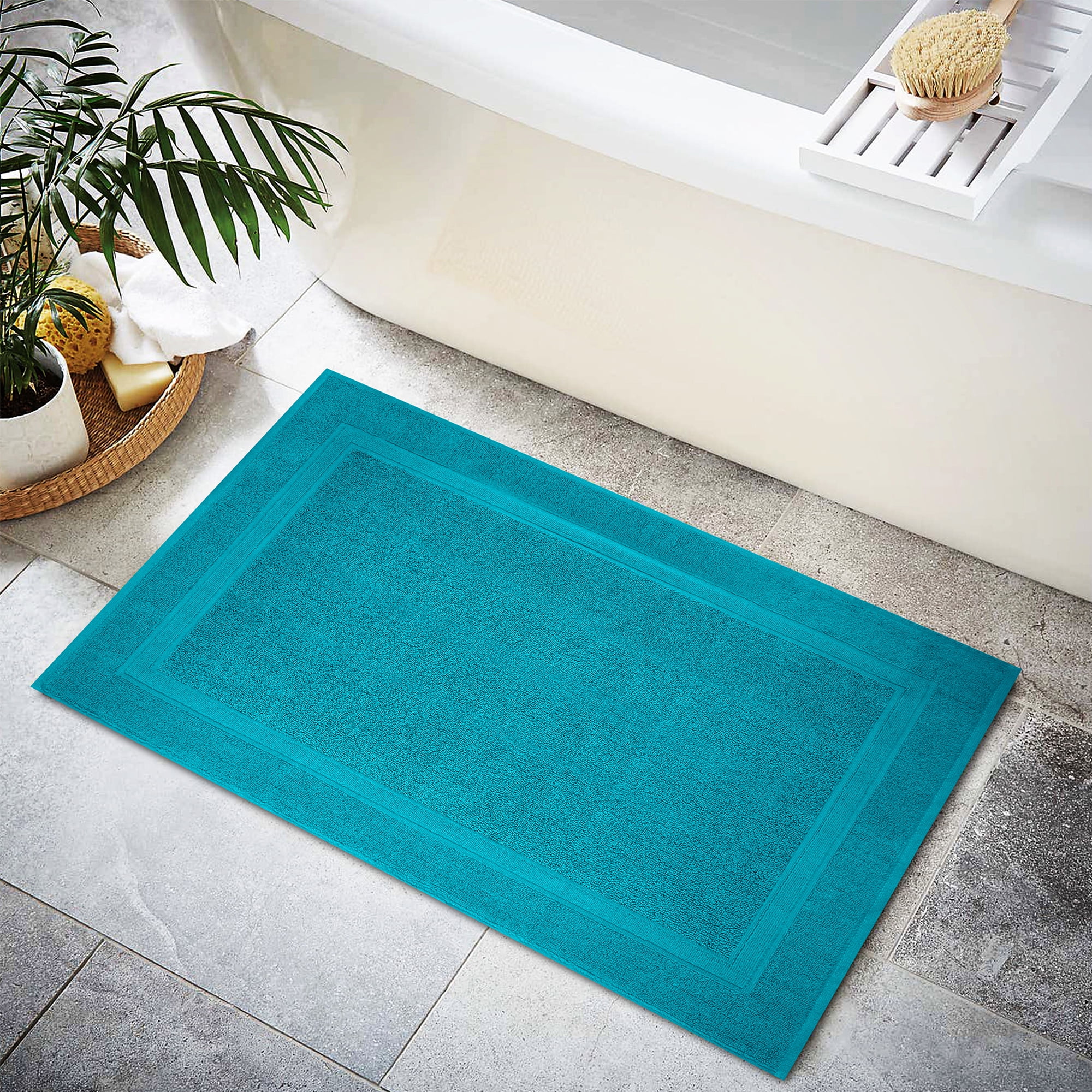 Premium Cotton Banded Teal Bath Mats Pack of 2, 22x34 inches [Not a ...