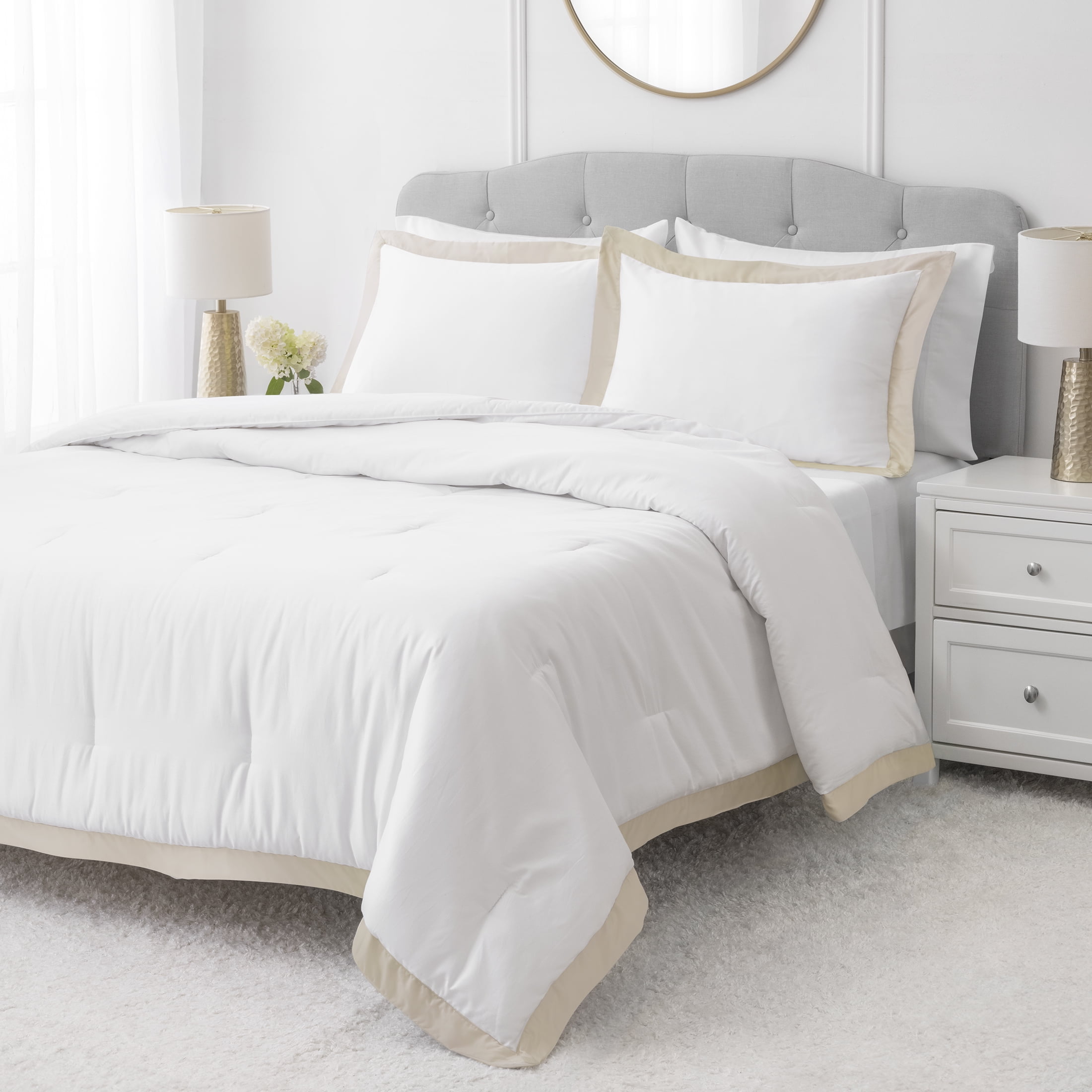 Hotel Style 3-Piece Beige White Egyptian Cotton-Rich Comforter Set King ...