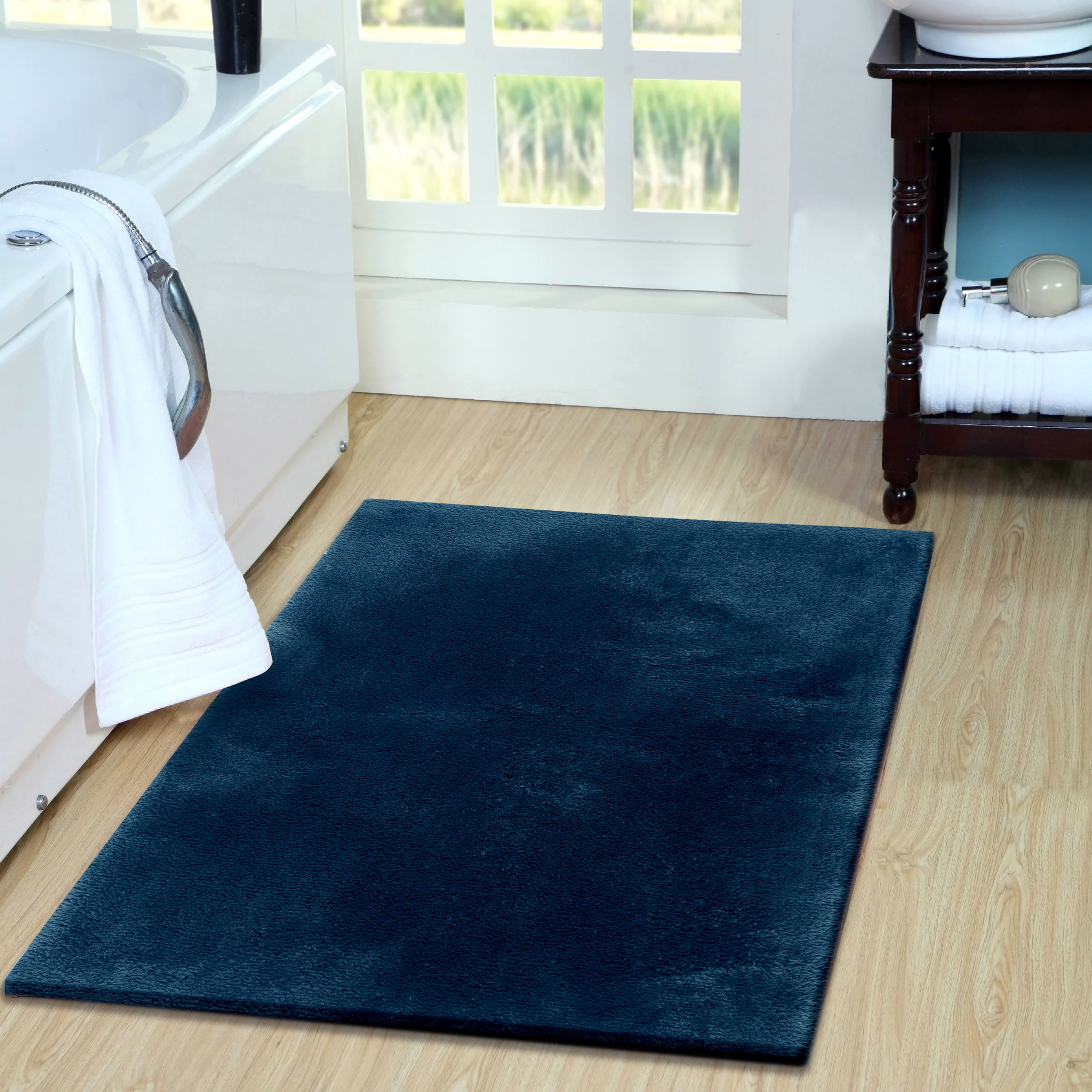 Hotel Style Blue Micro-Polyester 24" x 40" Bath Rug - Walmart.com