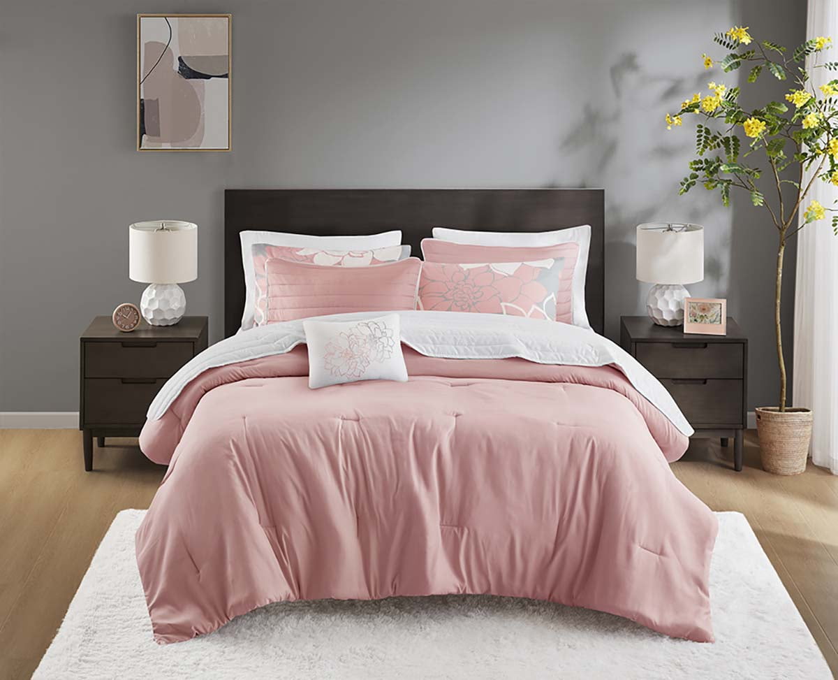 Hotel Style Lola 10 Piece Comforter Set, Queen, Pink/Grey, For Adults ...