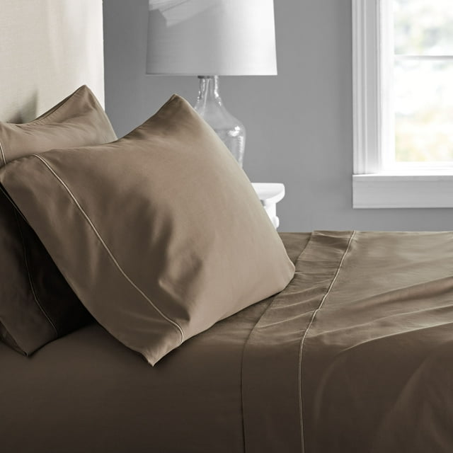 Hotel Style Luxury 4 Piece 600 Thread Count Brown Solid Cotton Bed