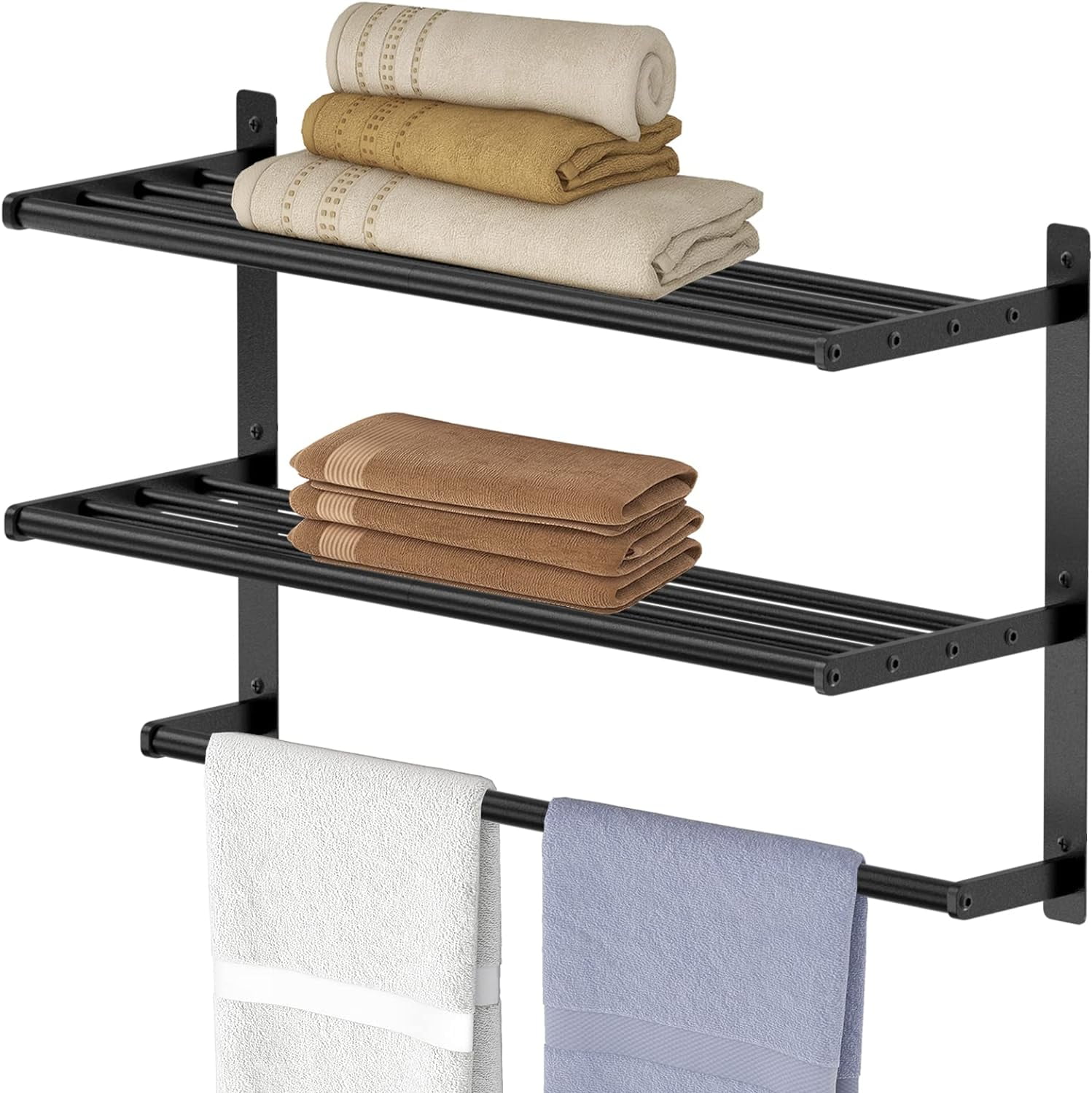 Hotel Towel Rack with Tower Bars, Towel Shelf for Bathroom Wall Mounted ...