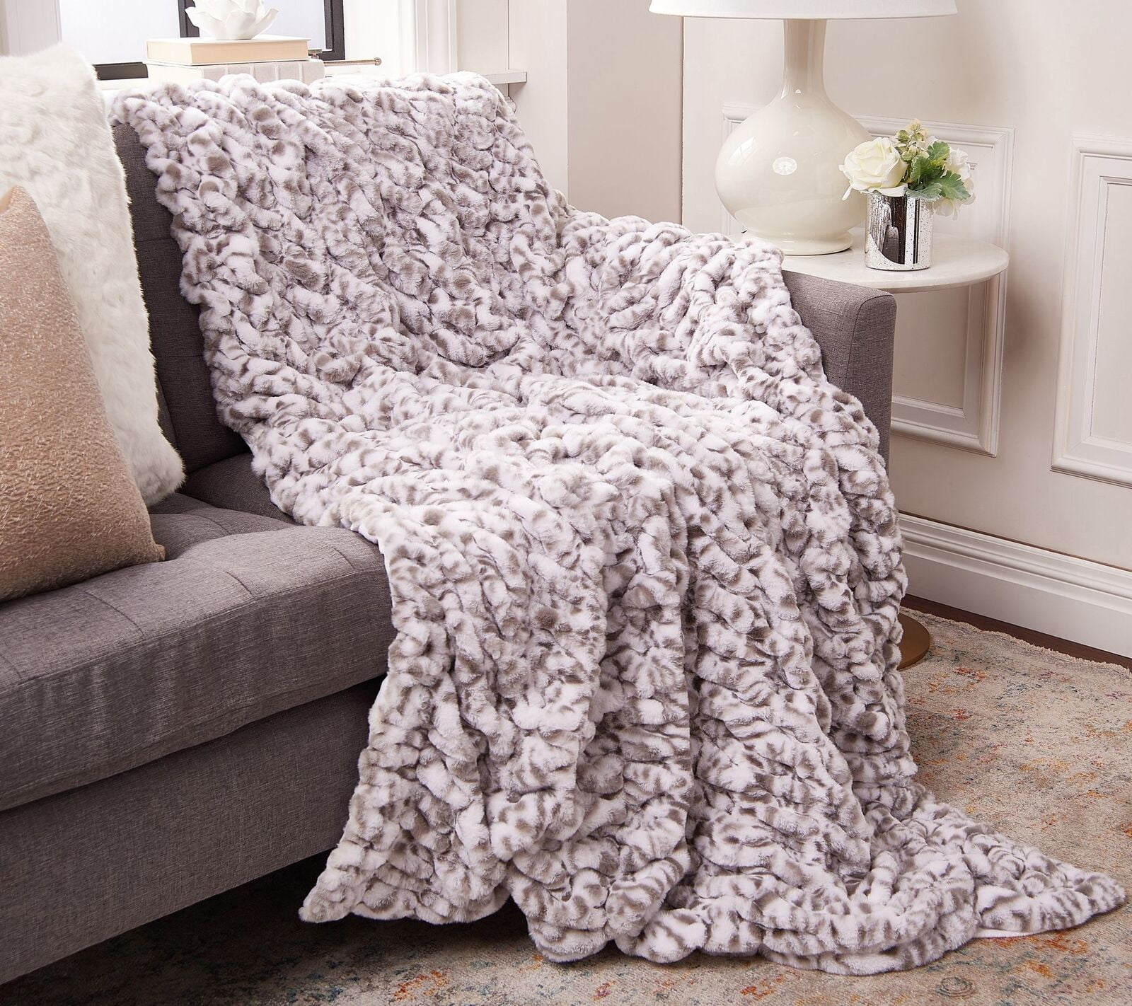 Hotel du Cobb Plush Luxe Oversized Luxury Ruched Faux Fur Blanket by ...