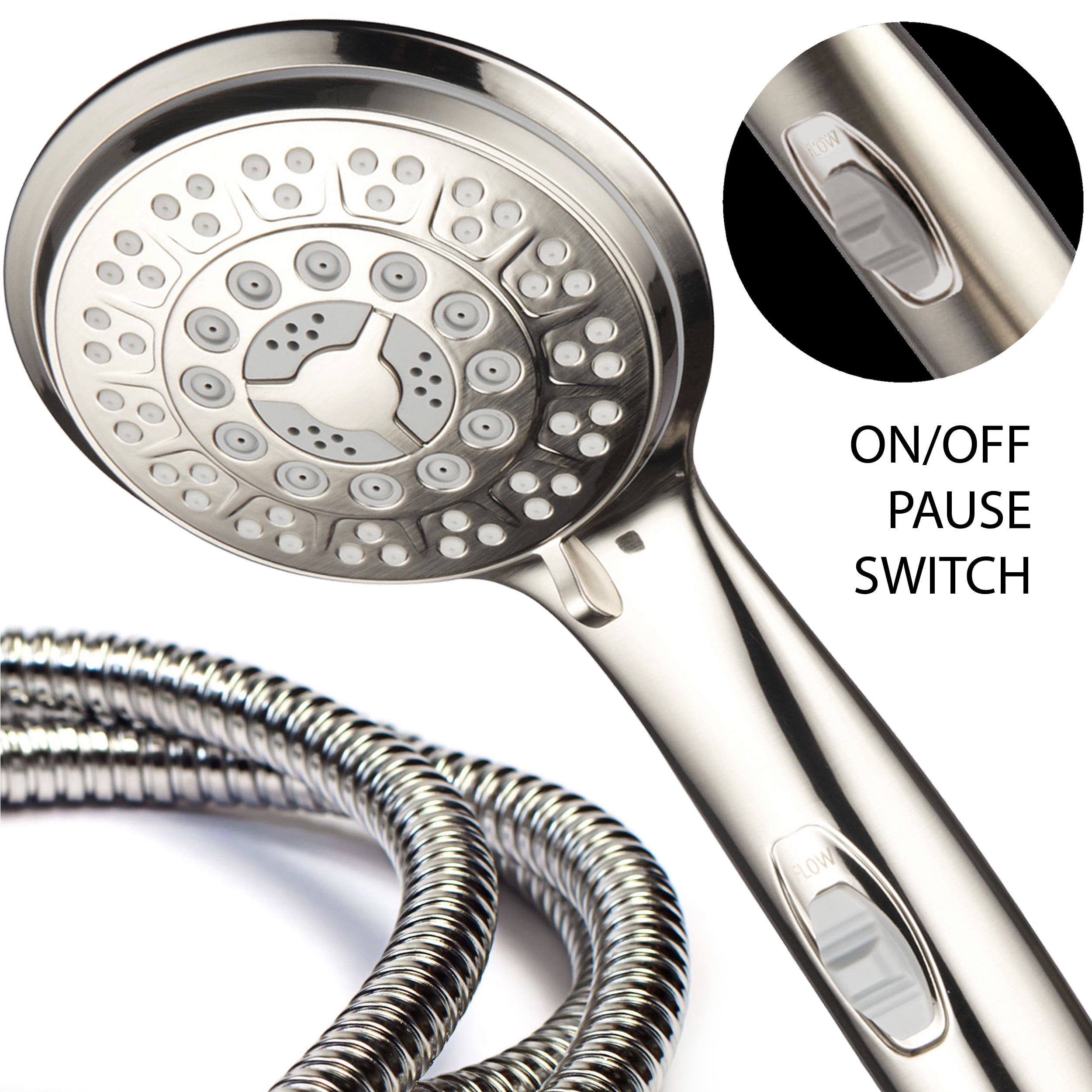 HotelSpa 9 Setting Brushed Nickel Hand Shower with Patented On/Off ...