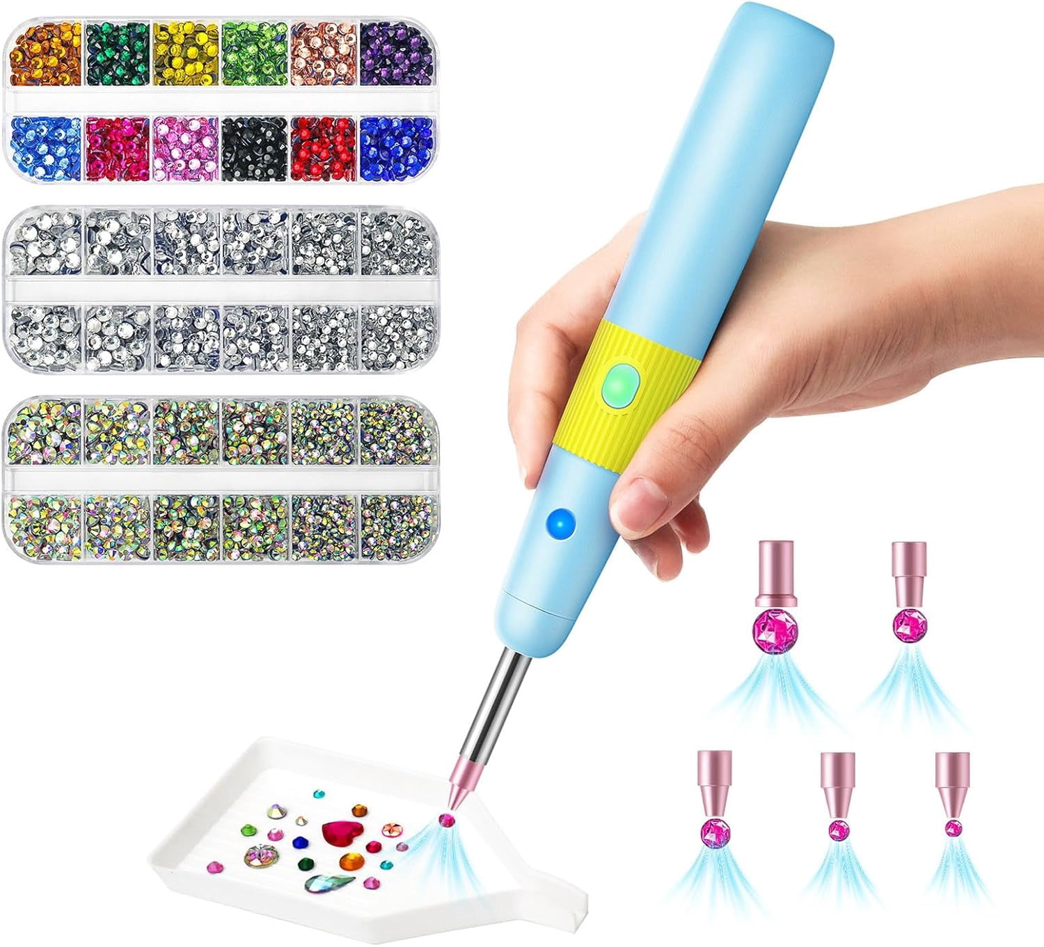 Rhinestones Applicator , 5 Tips and 3024 Pcs Rhinestones, Bedazzler Kit ...