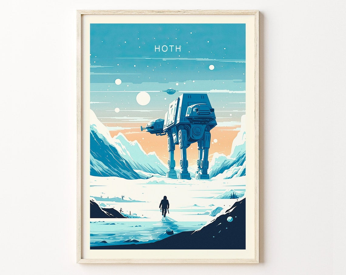 Hoth Travel Poster, Minimalist Retro Travel Print, Tatooine Bespin ...