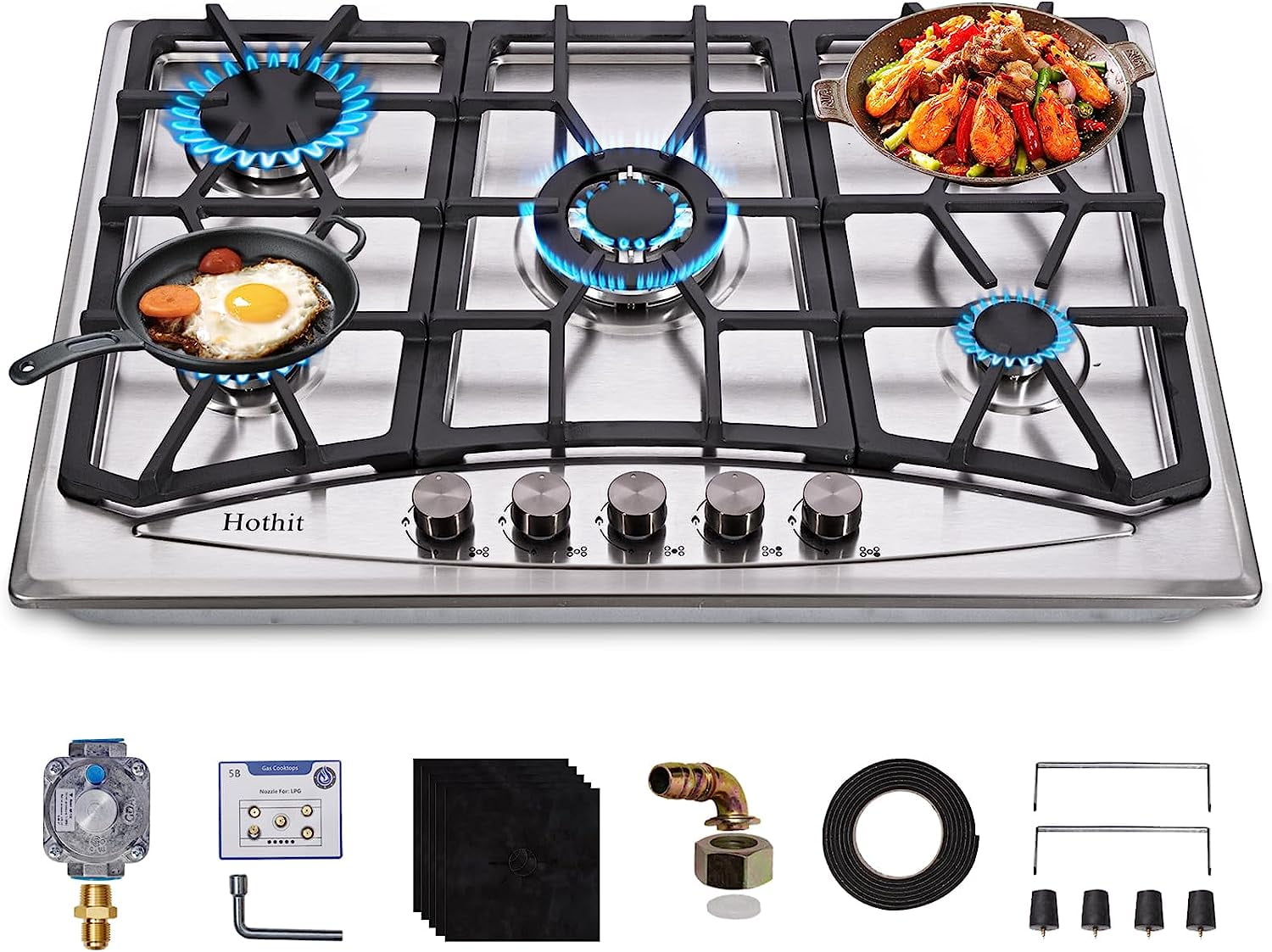 Hothit Propane Gas Cooktop 30" Inch, 5 Burner Built-in Stainless Steel ...