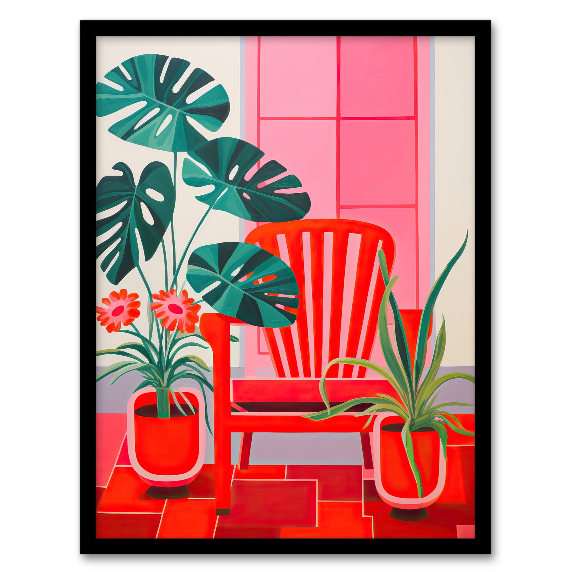 Hothouse Flowers Bright Red Pink Plants Artwork Framed Wall Art Print ...
