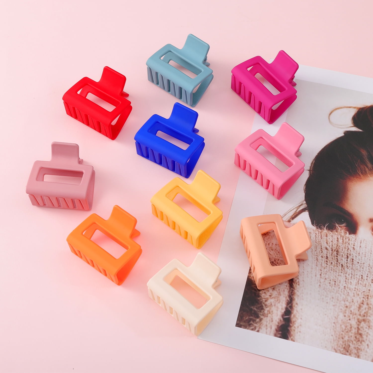 HOTIAN Matte Square Hair Claw Clips, 10 Bright Colors, Durable Plastic ...
