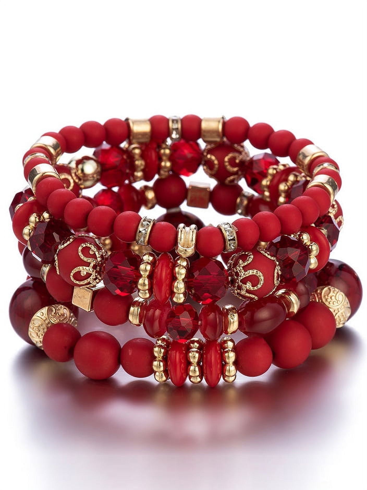 Hotian 4pcs Beaded Bracelet Jewelry Set Multilayer Boho Heart Charm ...