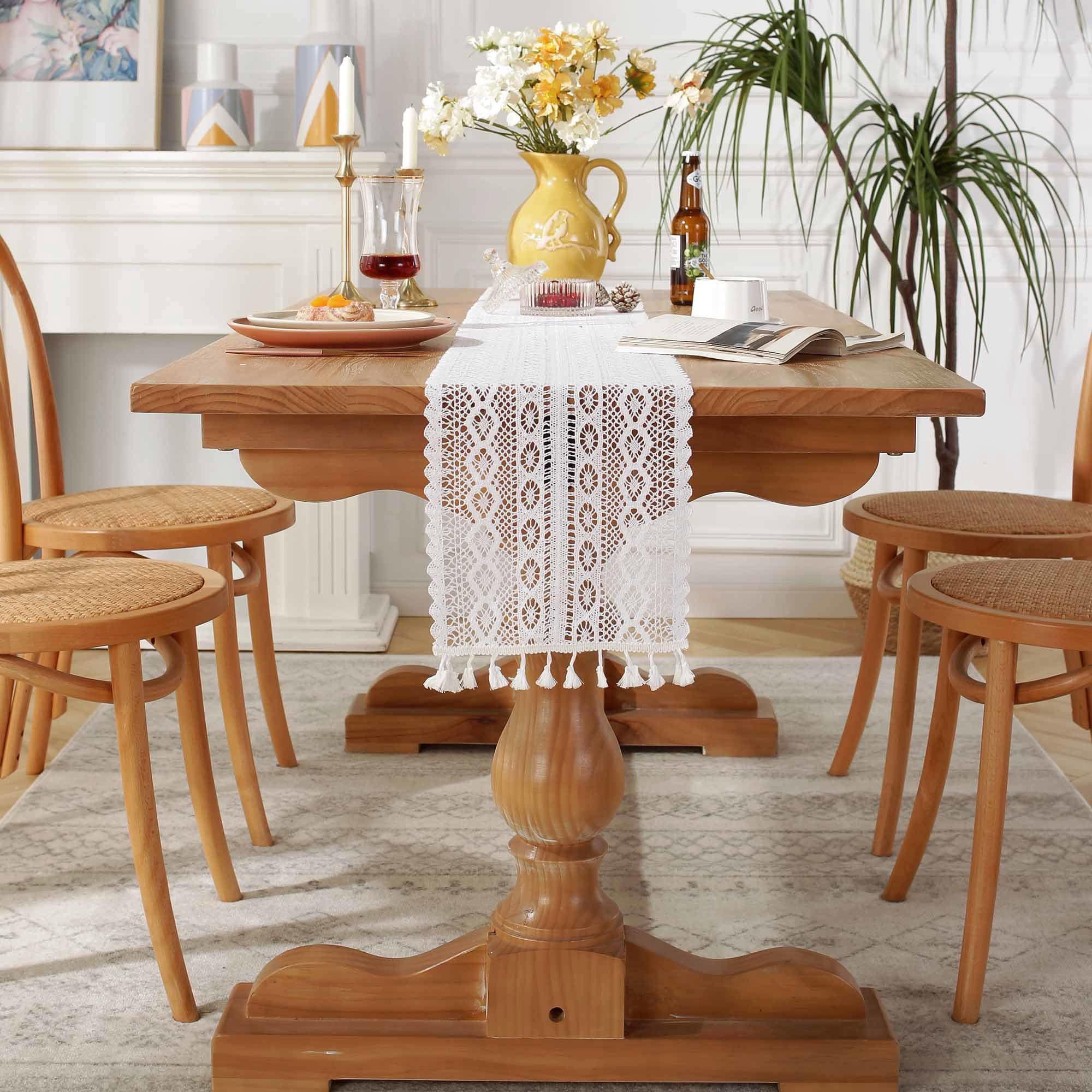 Hotian Macrame Knit Fall Table Runner with Tassel for Kitchen Dining ...
