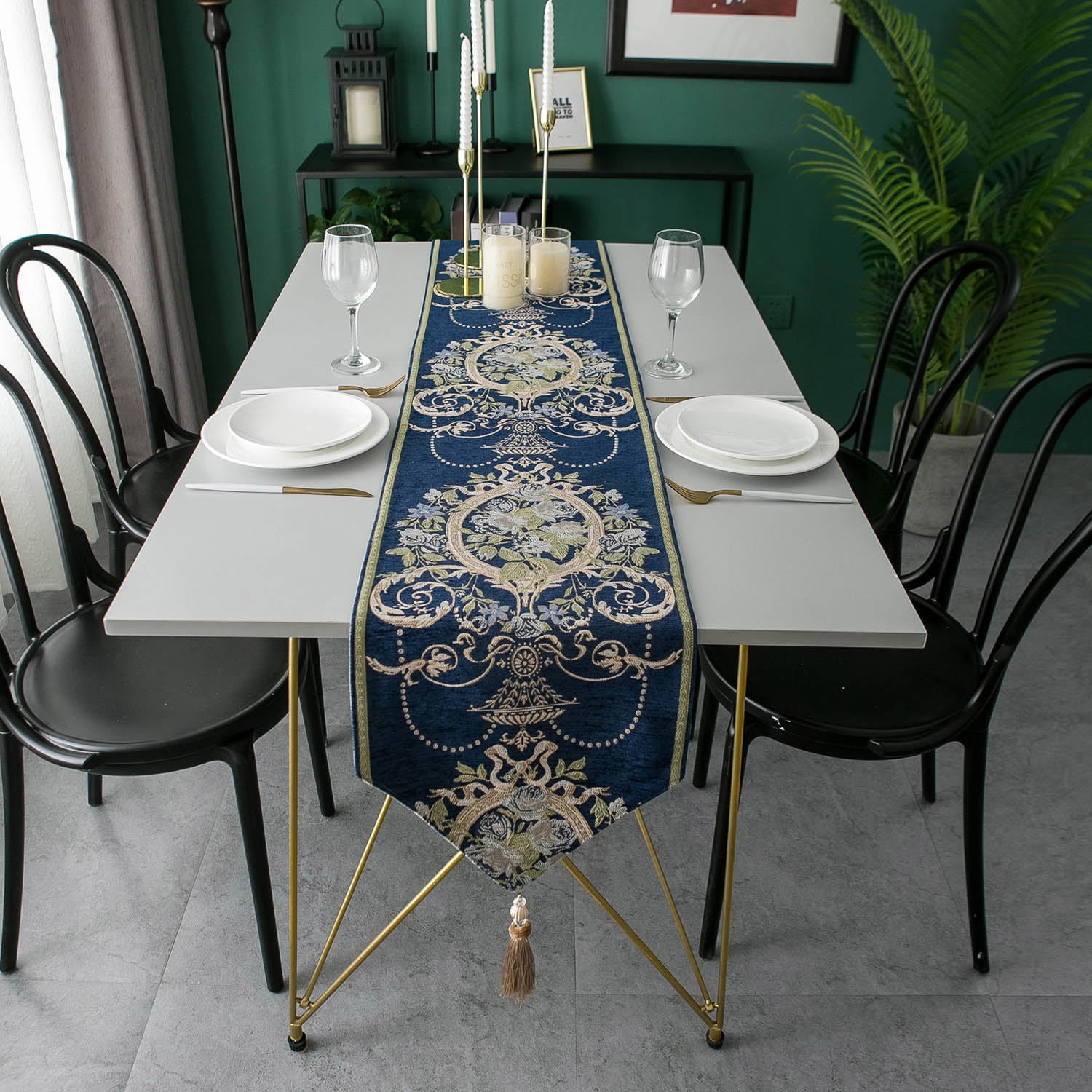 Hotian Premium Floral Jacquard Luxury Table Runner with Tassel For ...