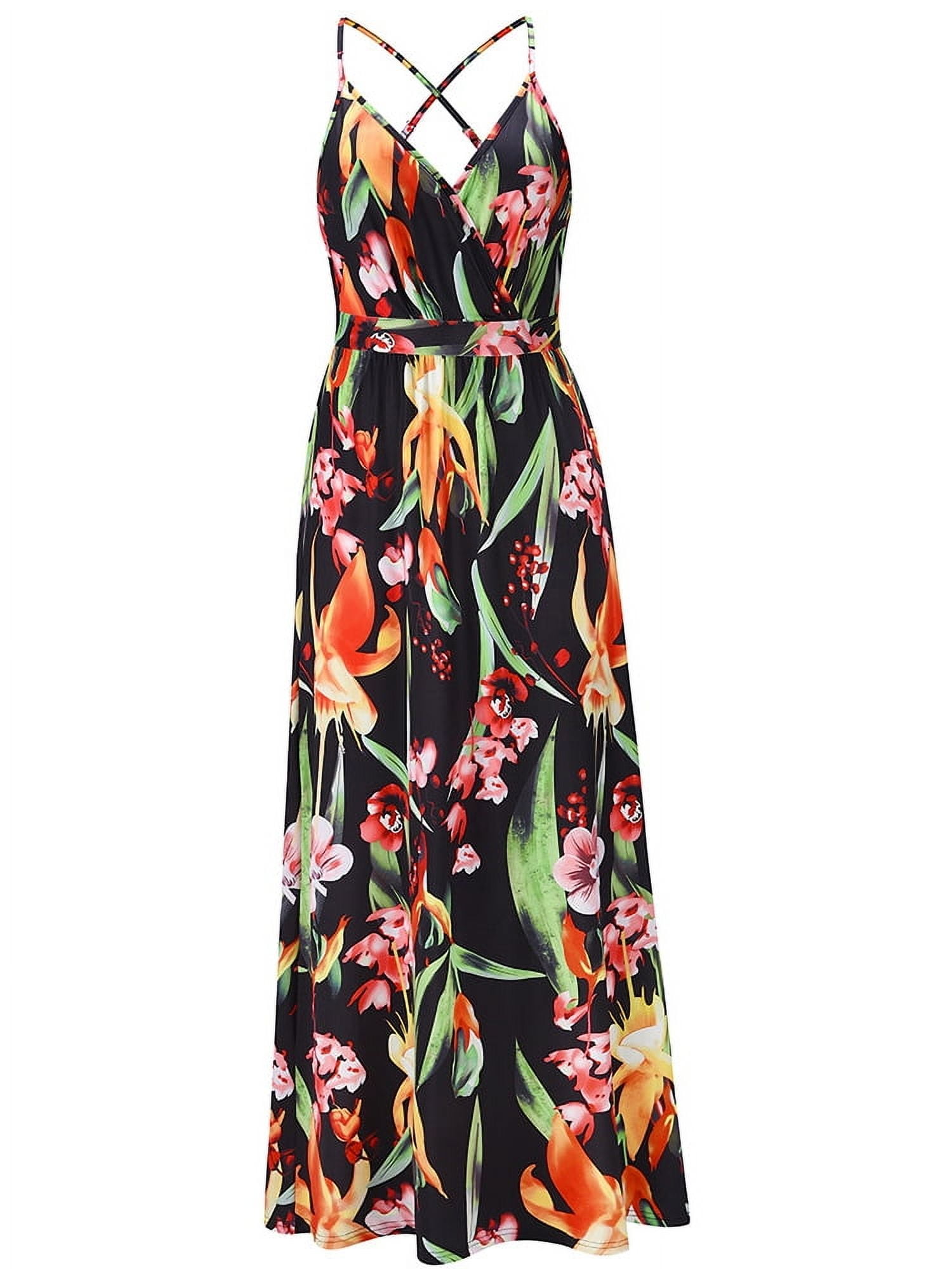Hotian Women's Surplice Tropical Maxi Cami Summer Dress S/US4 - Walmart ...