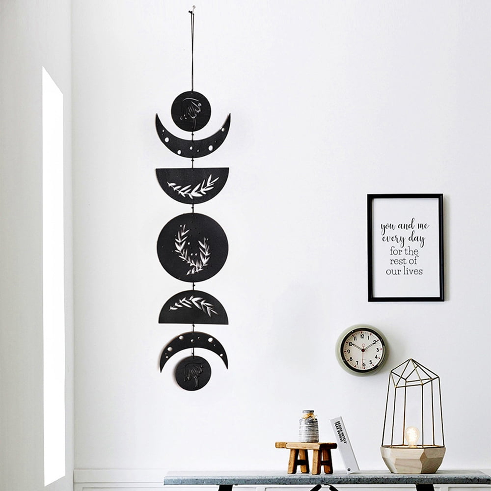 Hotiary Black Wooden Moon Phase Hanging,Rustic Boho Wall Decor-Moon ...