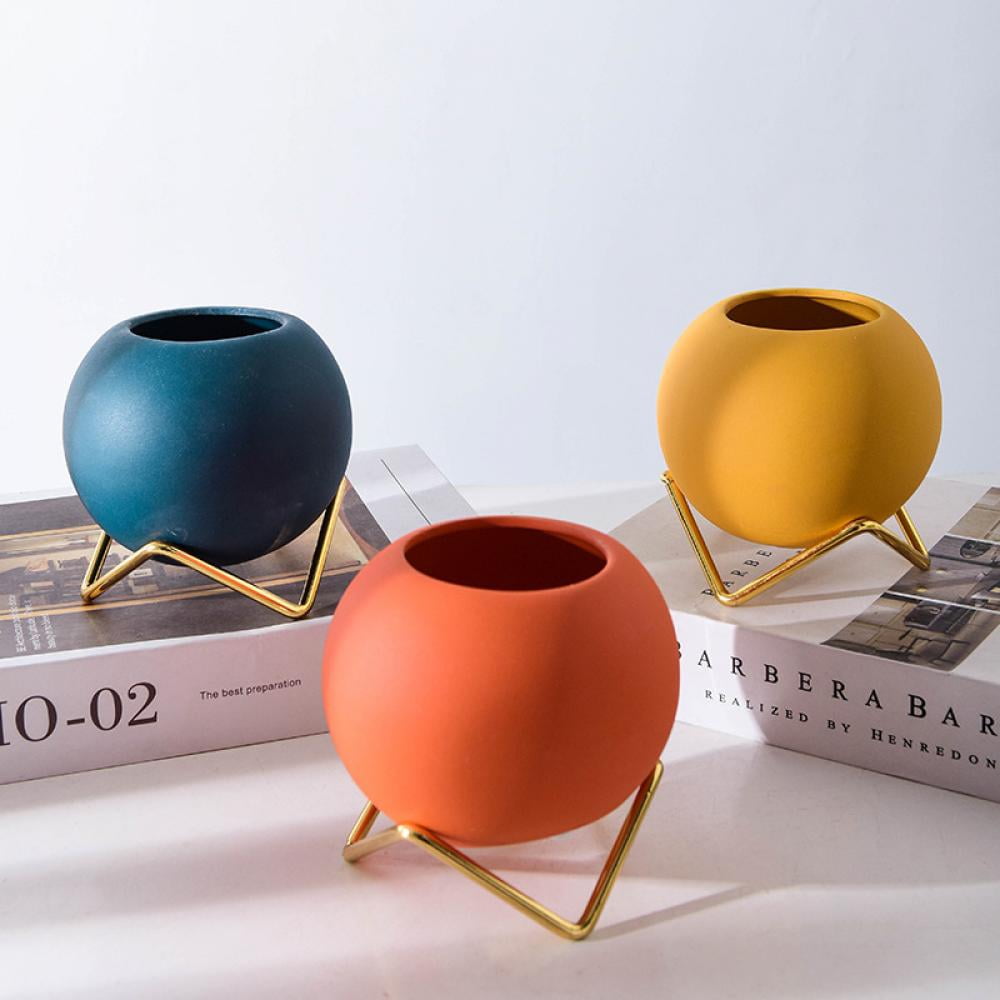 Hotiary Ceramic Cactus Flower Succulent Planter Pot with Gold Metal ...