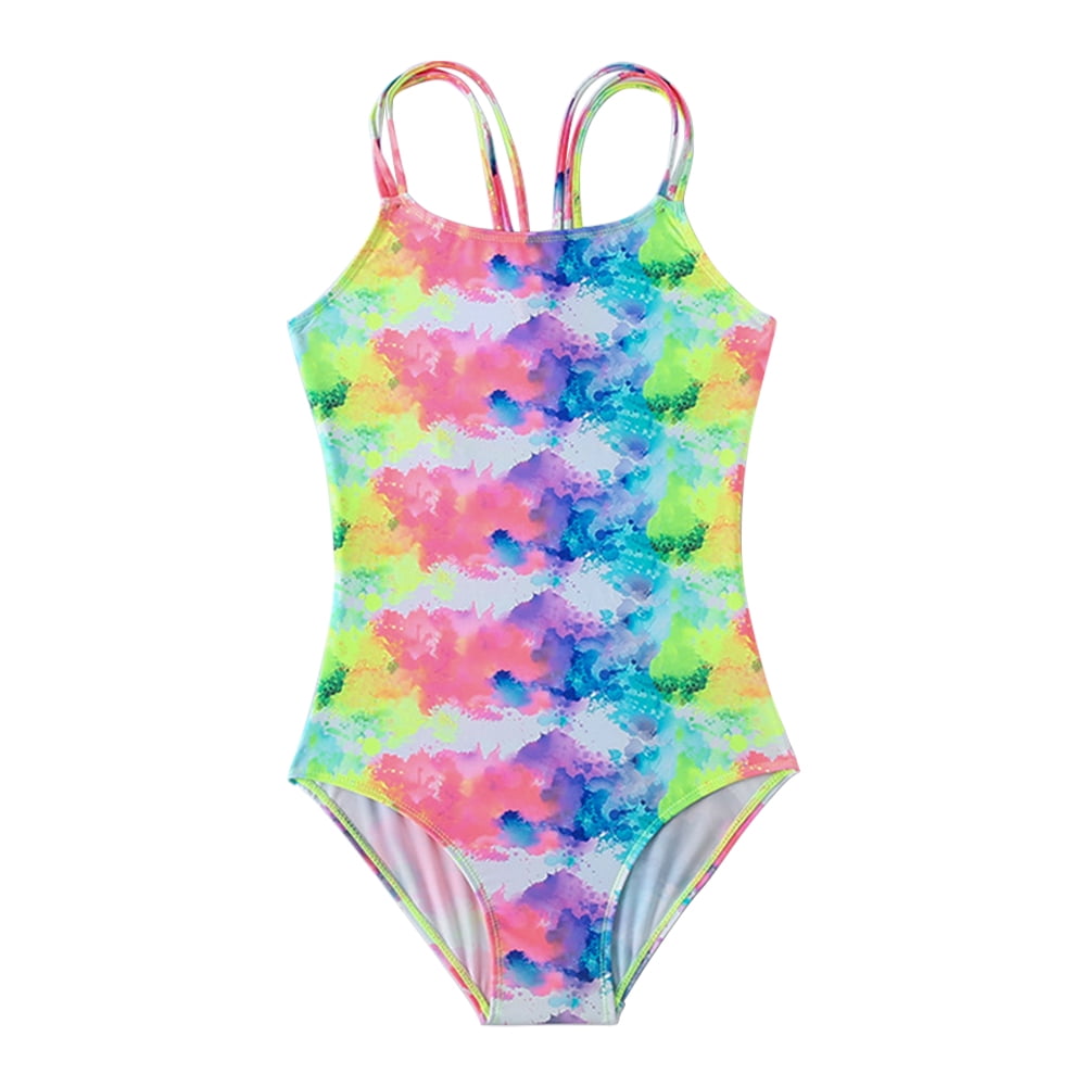 Hotiary Girls One Piece Swimsuits Kids Tie Dye Quick Dry Adjustable ...