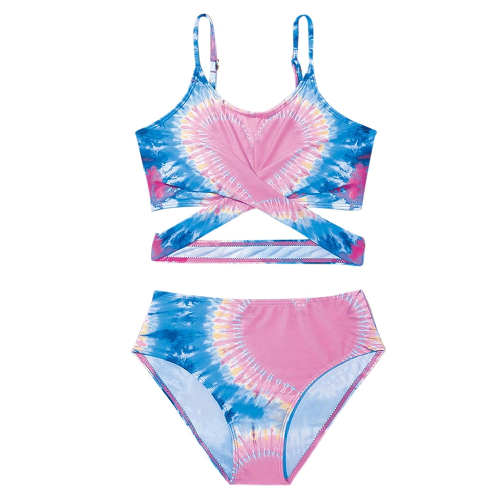 Hotiary Girls Print Swimsuit 2-Piece Adjustable Spaghetti Straps Criss ...