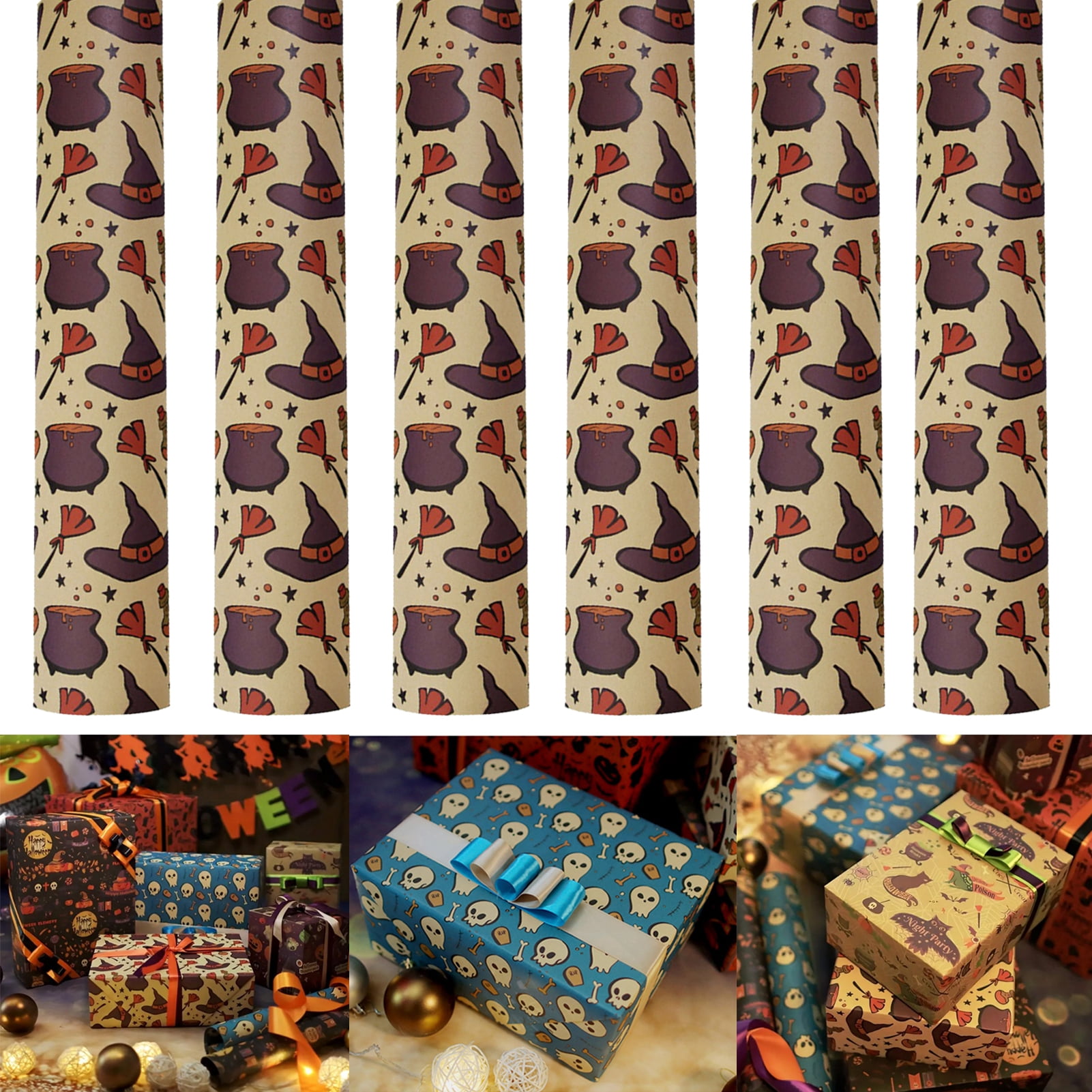 Hotiary Halloween Wrapping Paper Roll - Mini Roll - Pumpkin/Bat/Ghost ...