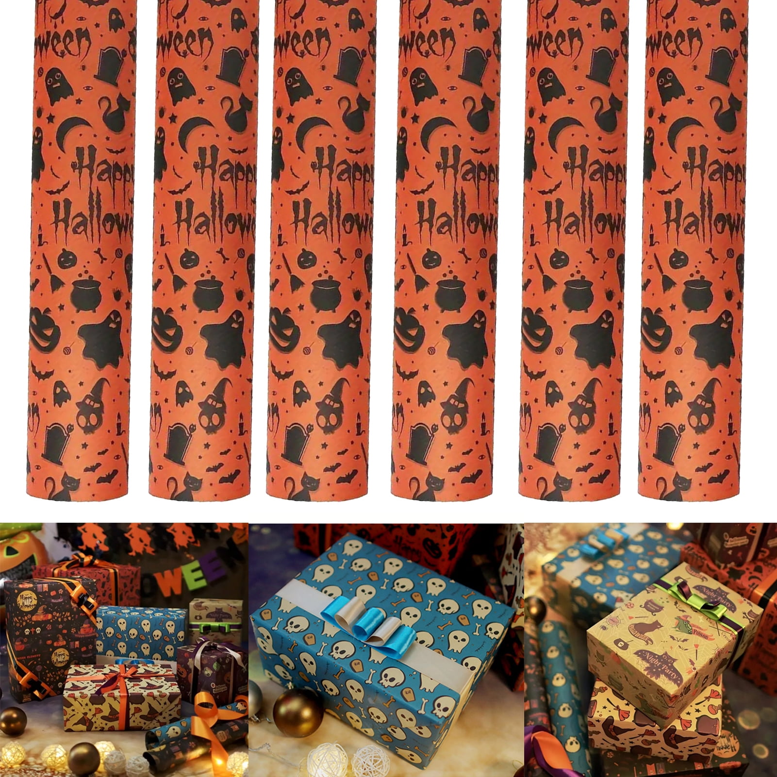 Hotiary Halloween Wrapping Paper Roll - Mini Roll - Pumpkin/Bat/Ghost ...