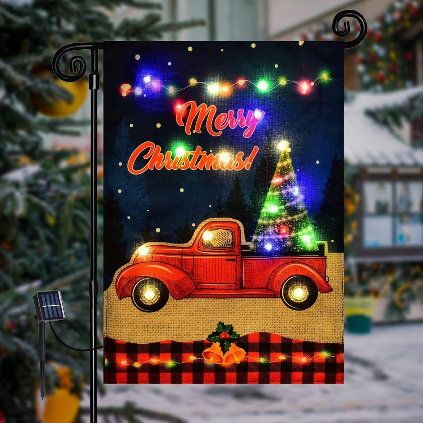 Hotiary Lighted Winter Garden Flag for Outside, Solar Led Snowman ...
