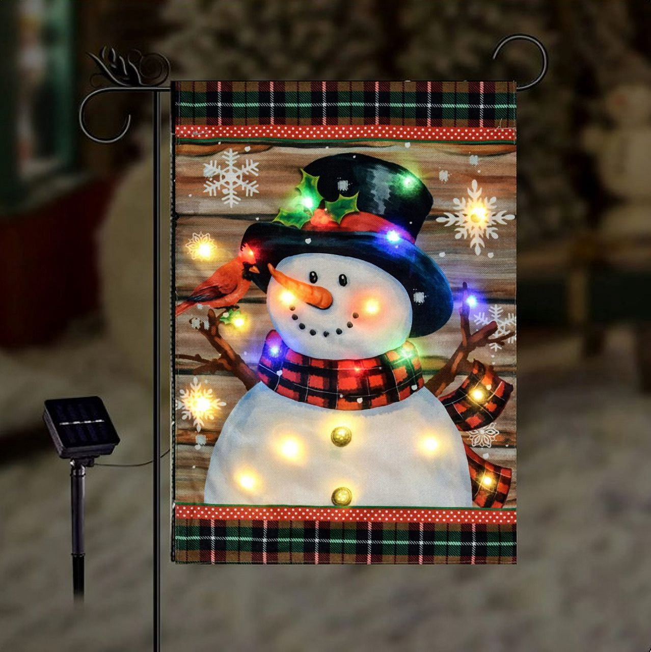 Hotiary Lighted Winter Garden Flag for Outside, Solar Led Snowman ...