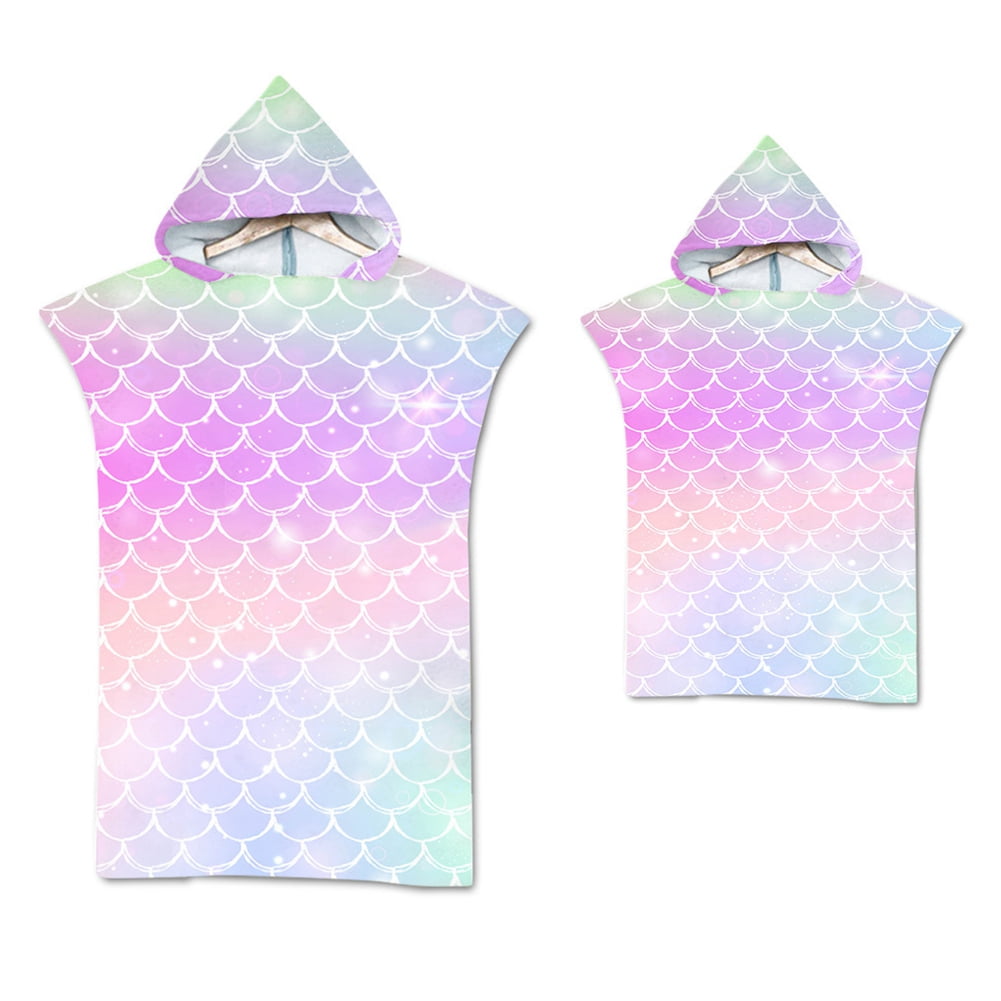 Hotiary Parent-Child Hooded Poncho Towels, Mermaid Fish Scale Soft ...