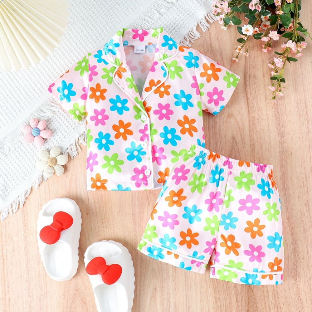 Hotiary Summer Girls' Imitation Silk 2PC Pajamas Set Cute Print Short Sleeve Button-Up Top and ...