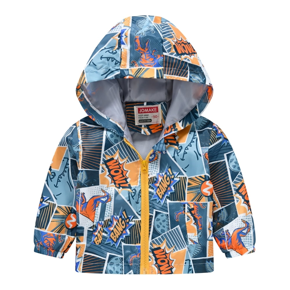 Hotiary Toddler Boy’s Cartoon Pattern Zip Jacket Lightweight Hooded Windbreakers Outdoor Casual ...