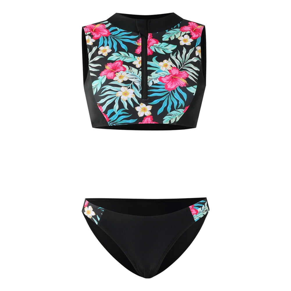 Hotiary Women Bikini Two Piece Sets Swimsuit Hawaiian Print Zipper ...